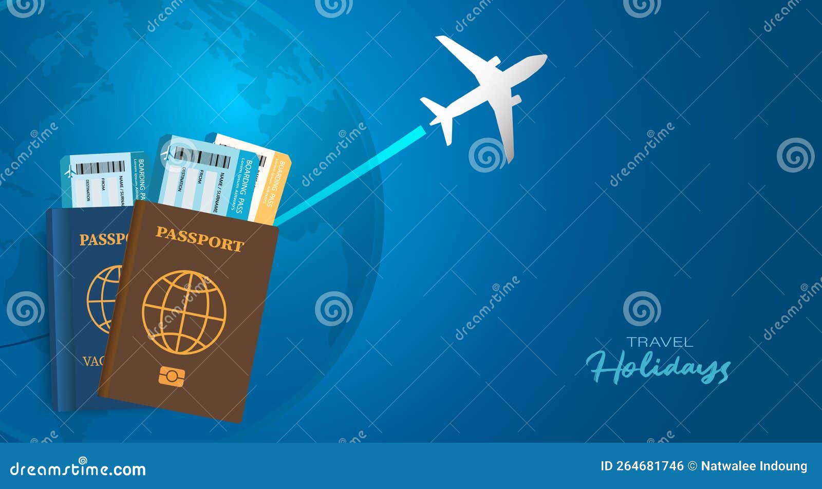 Plane Passport Flight Traveler Fly Travel Holidays Concept Stock