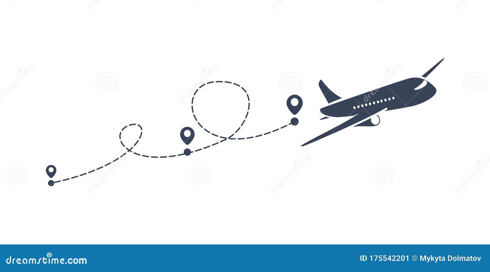 Plane Path with Location Pins Vector Illustration. Path To Location by ... Plane Path with Location Pins Vector Illustration. Path To Location by ...