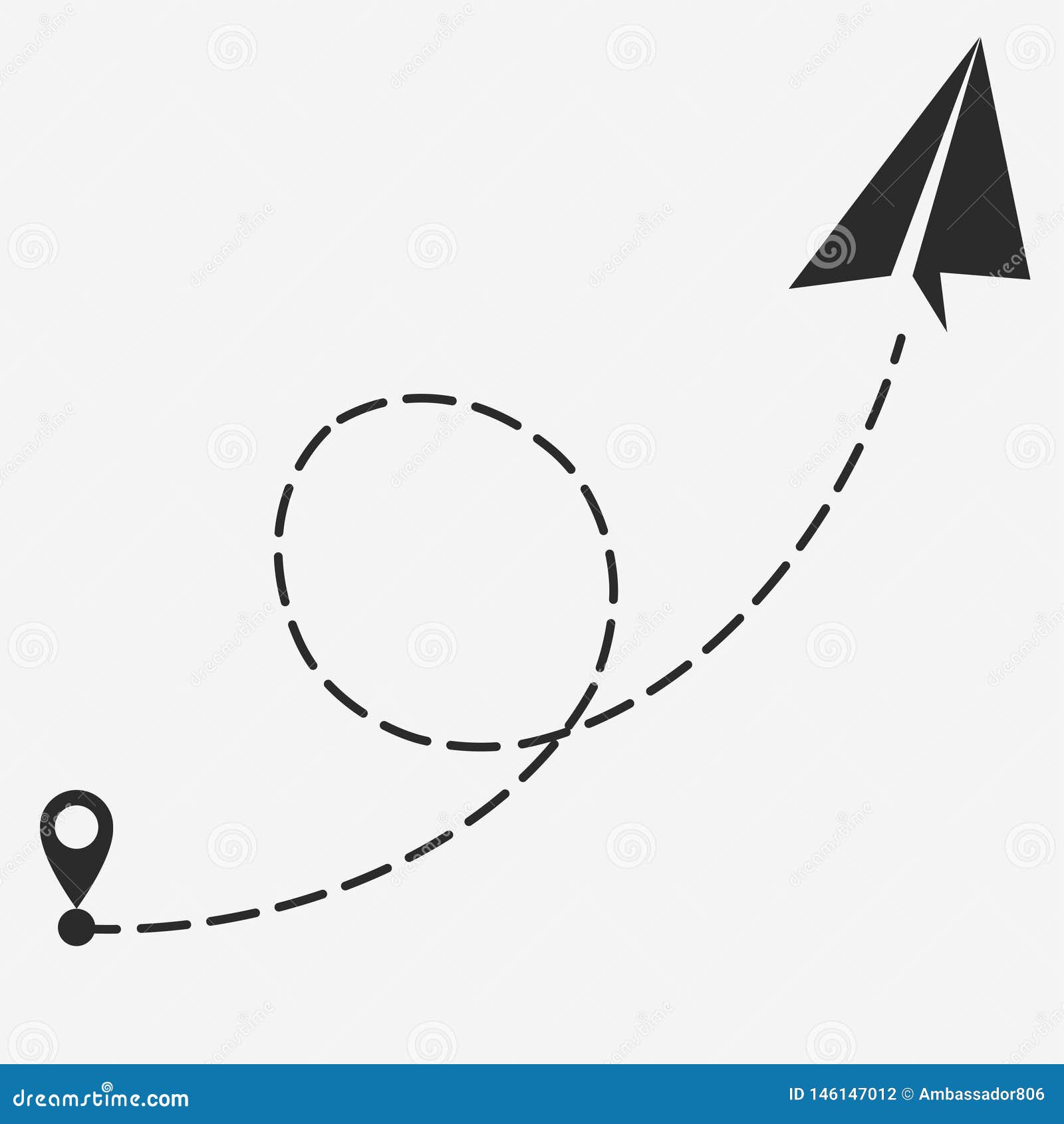 Plane With Path Of Movement, Airplane Route, Trajectory Dotted Line ... Plane With Path Of Movement, Airplane Route, Trajectory Dotted Line ...