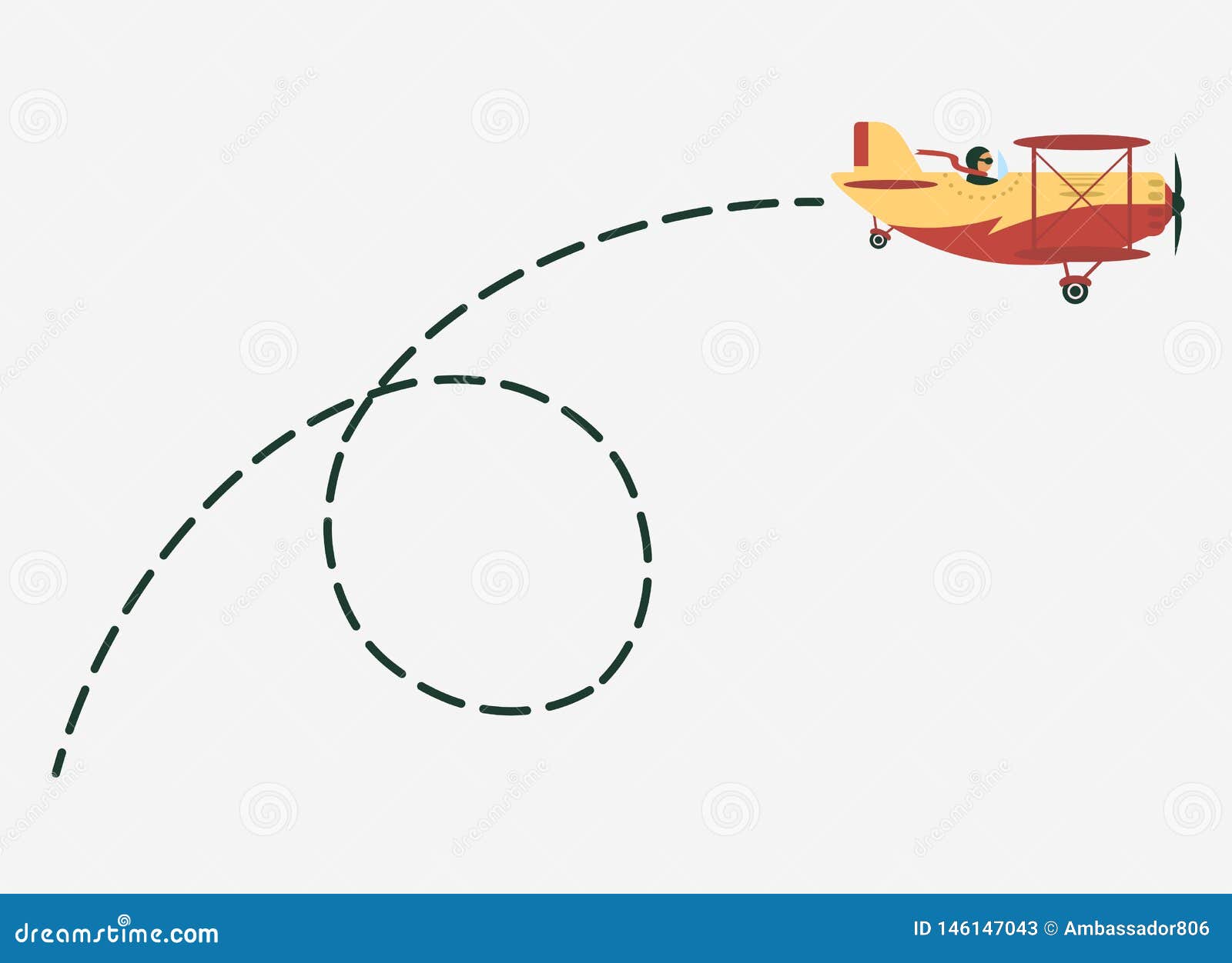 Plane with Path of Movement, Airplane Route, Trajectory Dotted Line ...