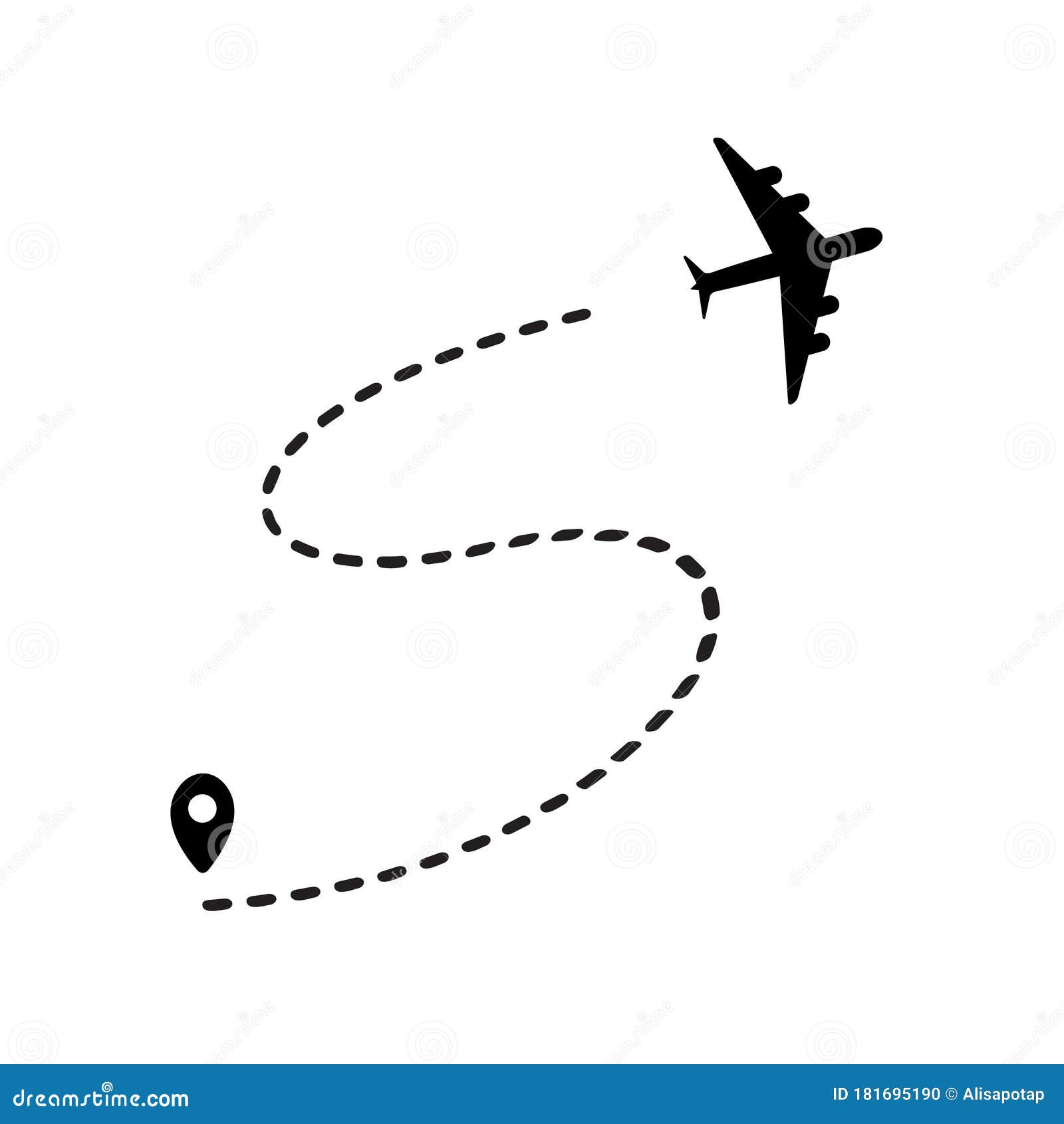Plane With Path Of Movement, Airplane Route, Trajectory Dotted Line ...