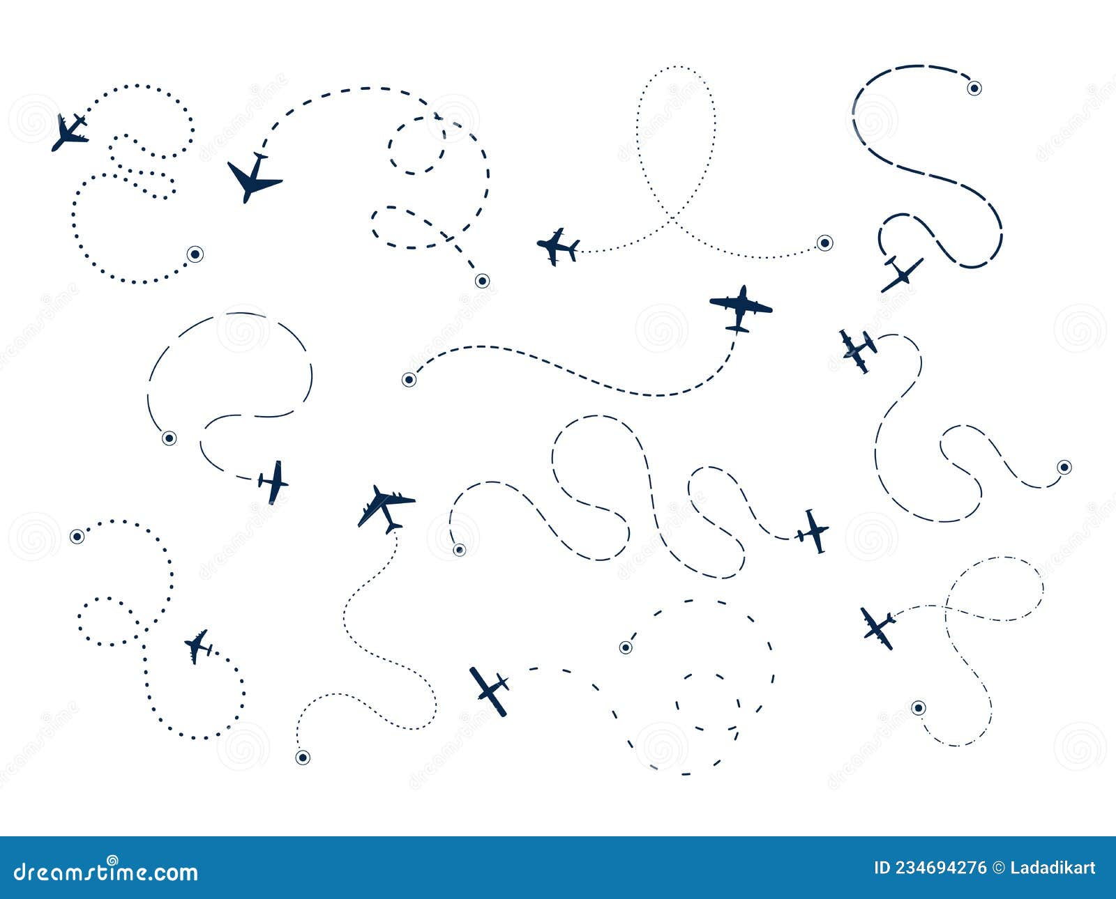 Plane Paths. Route Lines, Airplane Path Flight. Dotted Way, Adventure ...