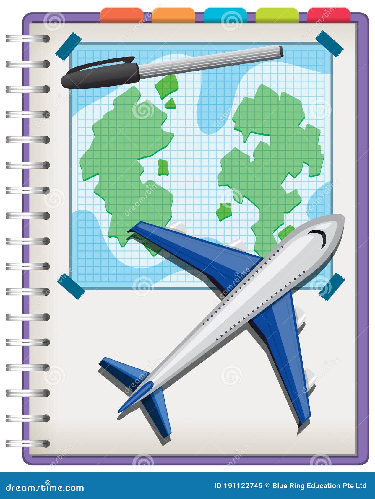 Plane and Pen on Notebook Isolated on White Background Stock Vector ...