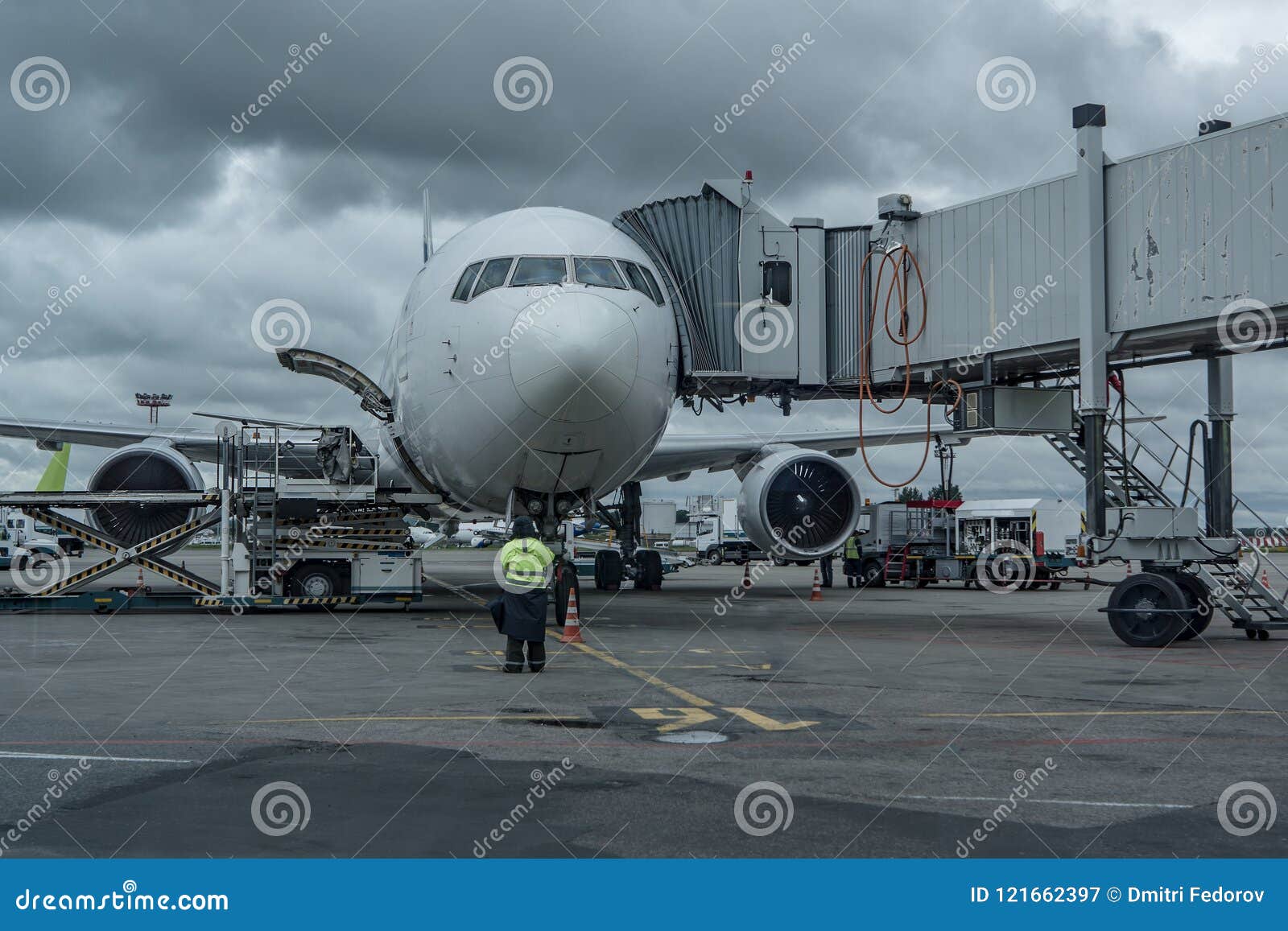 The Plane Is At The Pull-out Arm At The Airport. Preparation For ...
