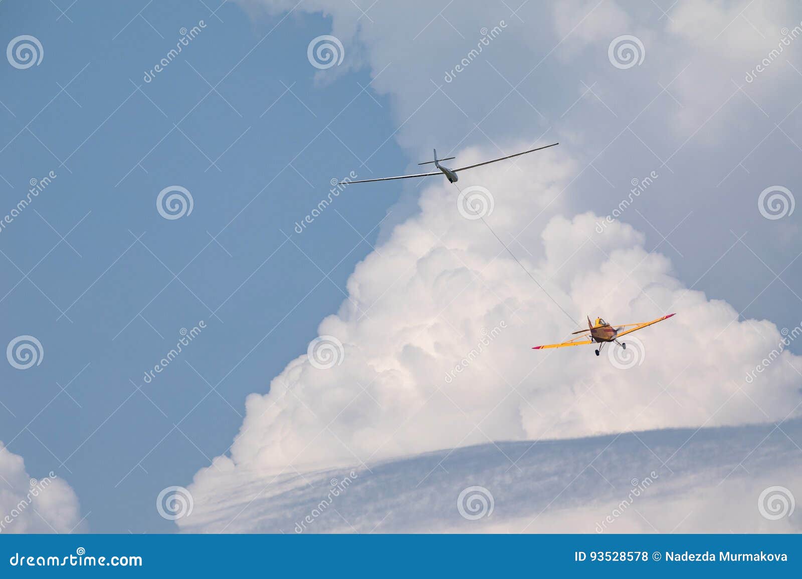 Plane Pulling of a Glider, a Small Sports Plane Pulls a Glider into the ...