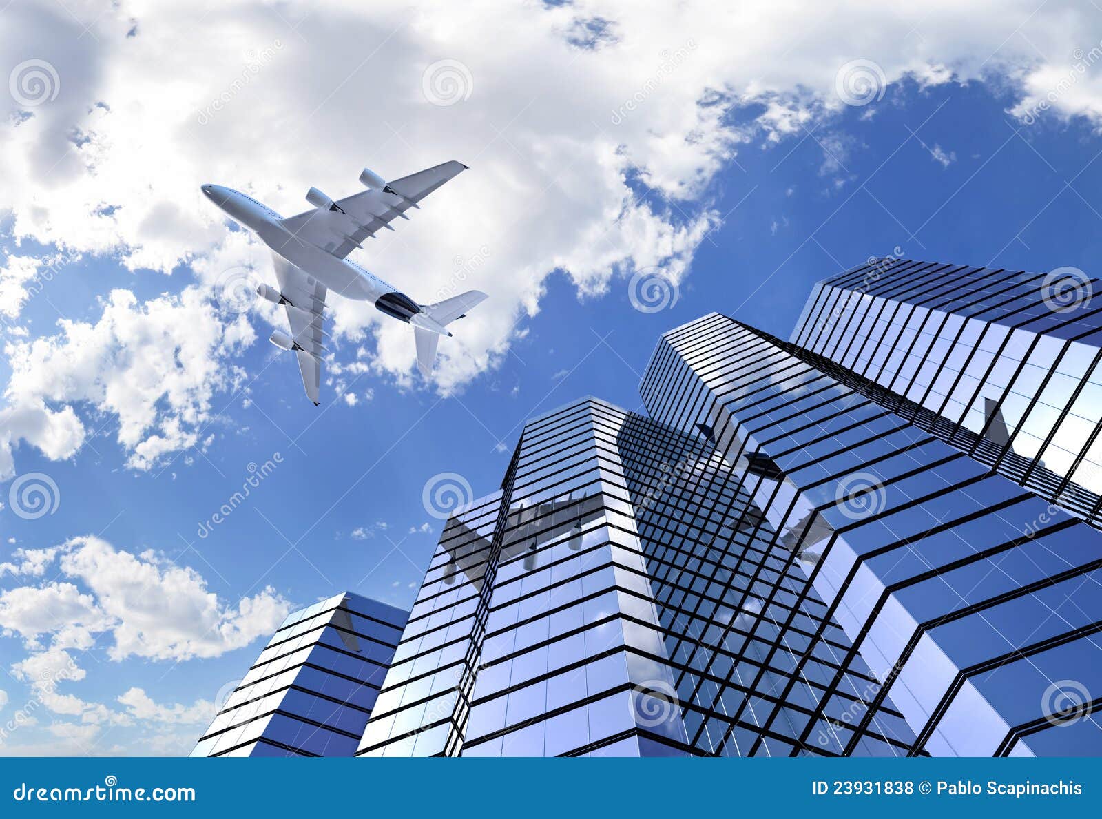 Plane Reflecting on Building Stock Illustration - Illustration of ...