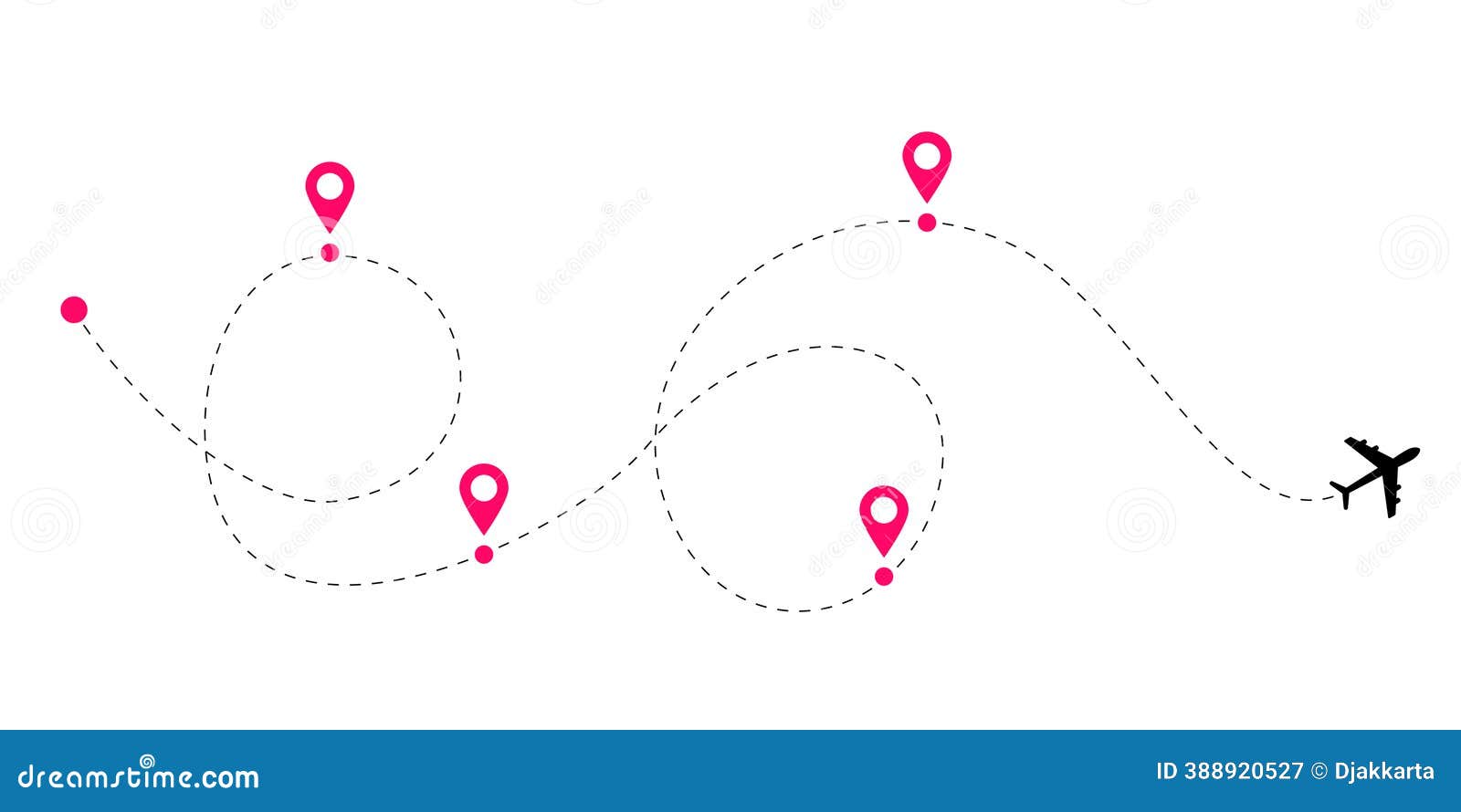 Plane And Its Route Marked By Dotted Line Cartoon Vector ...