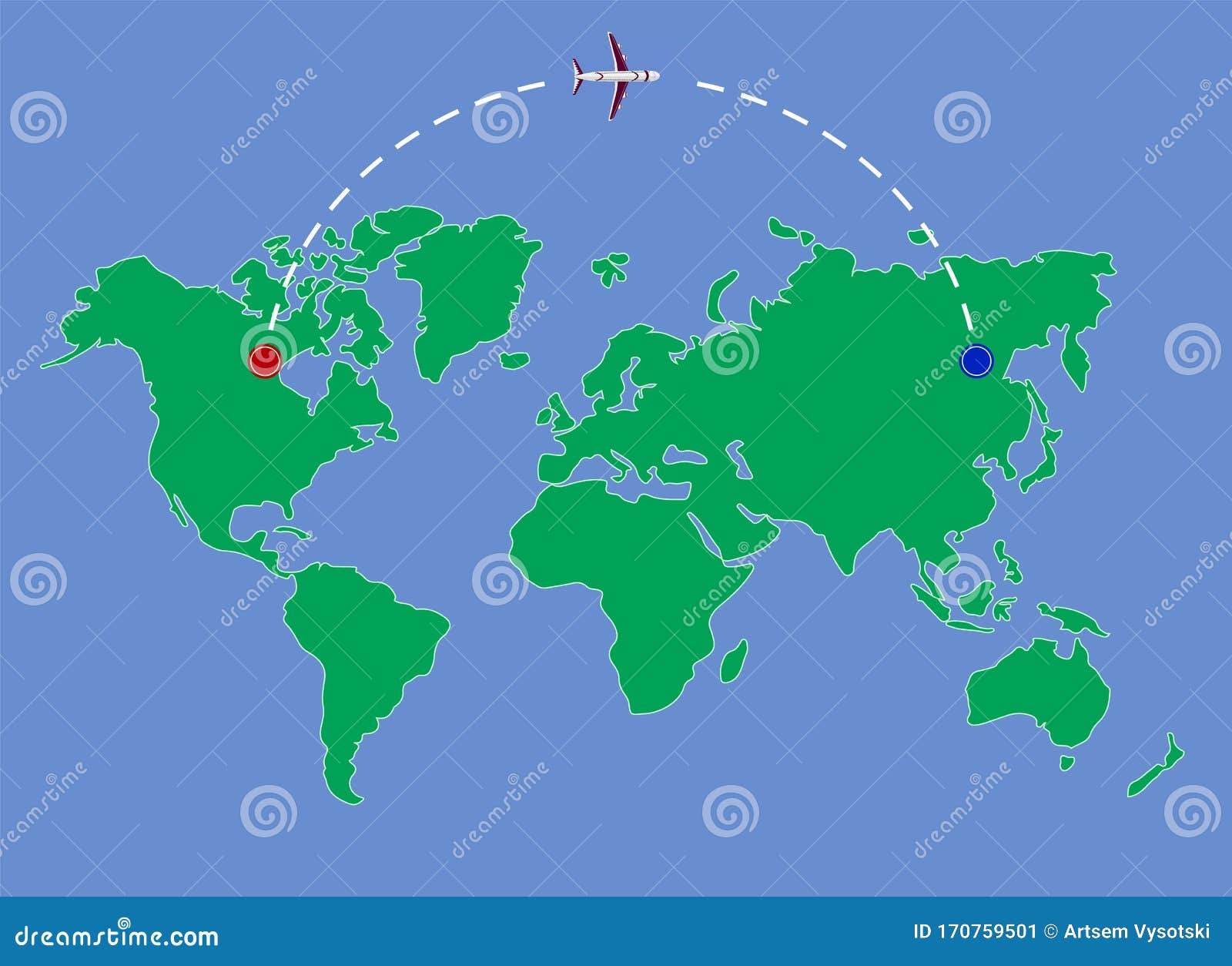 Plane Routes Over World Map With Markers Or Map Pointers Travel By