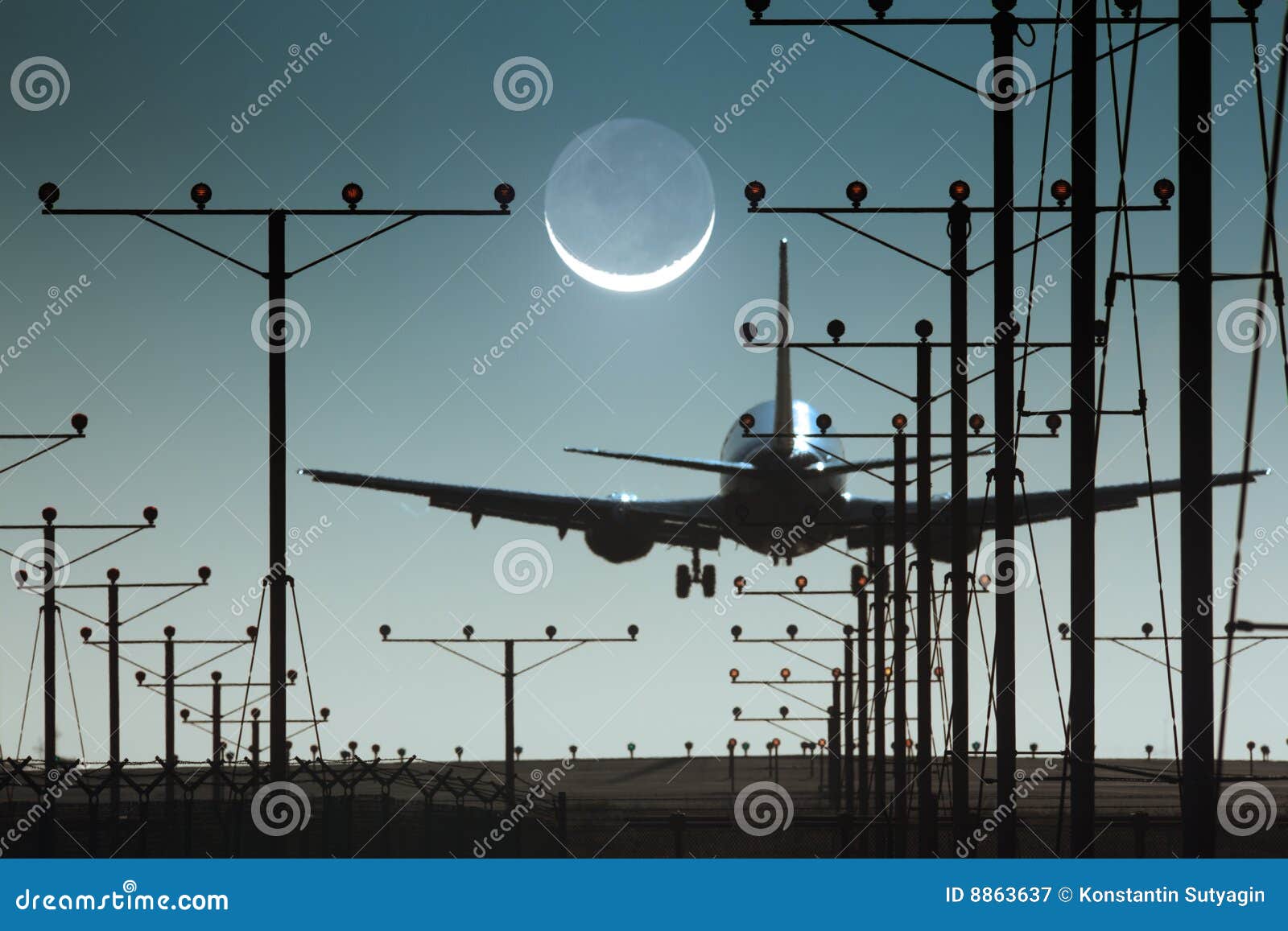 Plane runway stock image. Image of airliner, flight, night - 8863637
