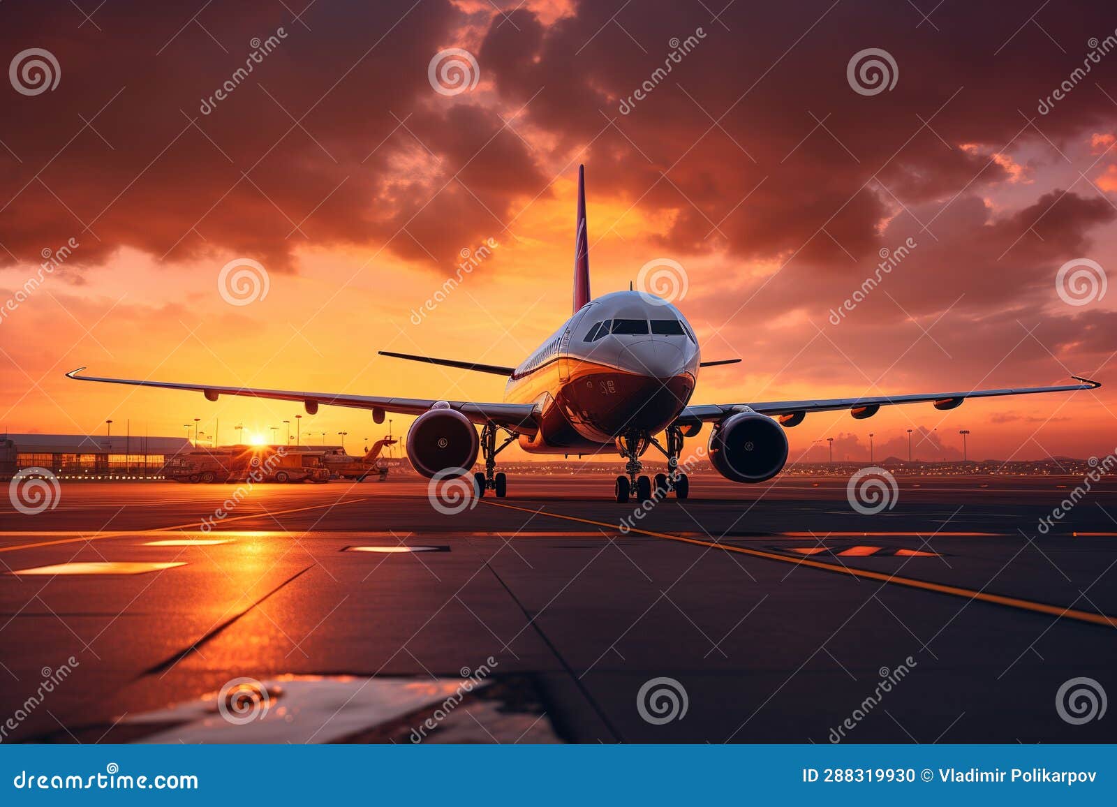 Plane on the Runway at Sunset Stock Photo - Image of voyage ...
