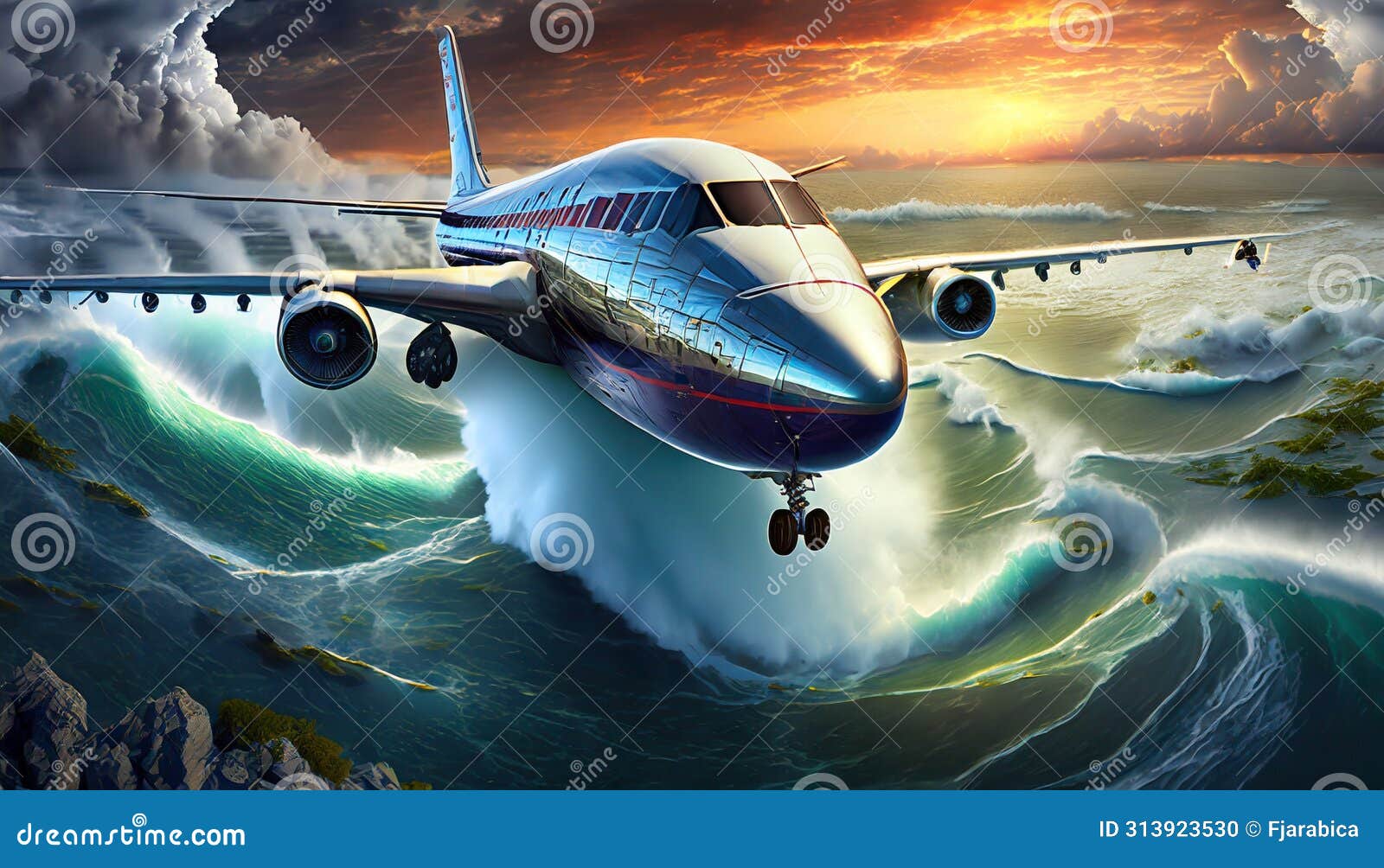 The plane and the sea stock illustration. Illustration of airplane ...