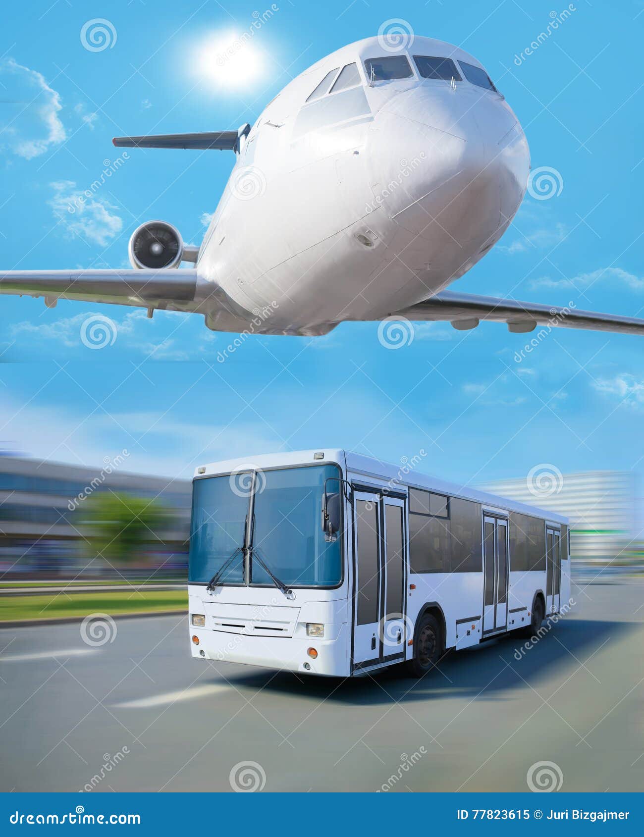 Plane in Sky Bus Going in City Stock Image - Image of abstract, airbus ...