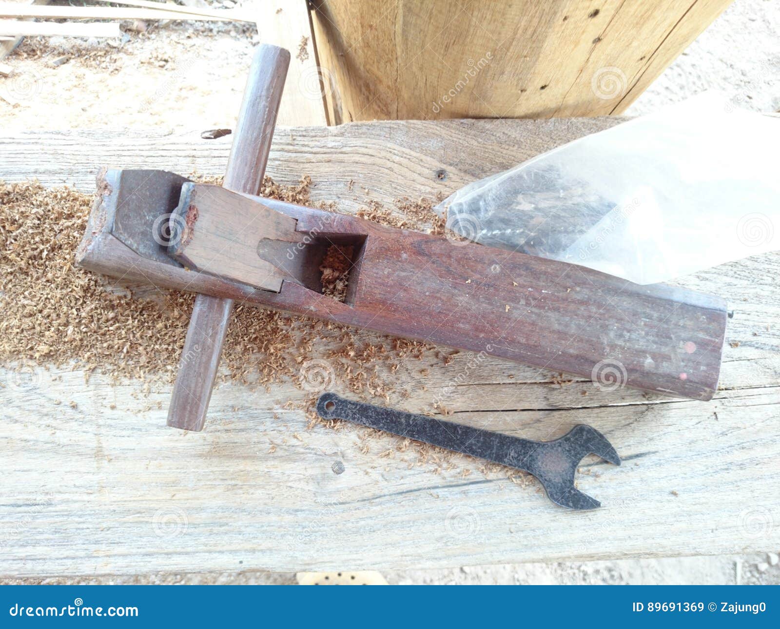 Plane and spanner stock image. Image of carpenter, tool - 89691369