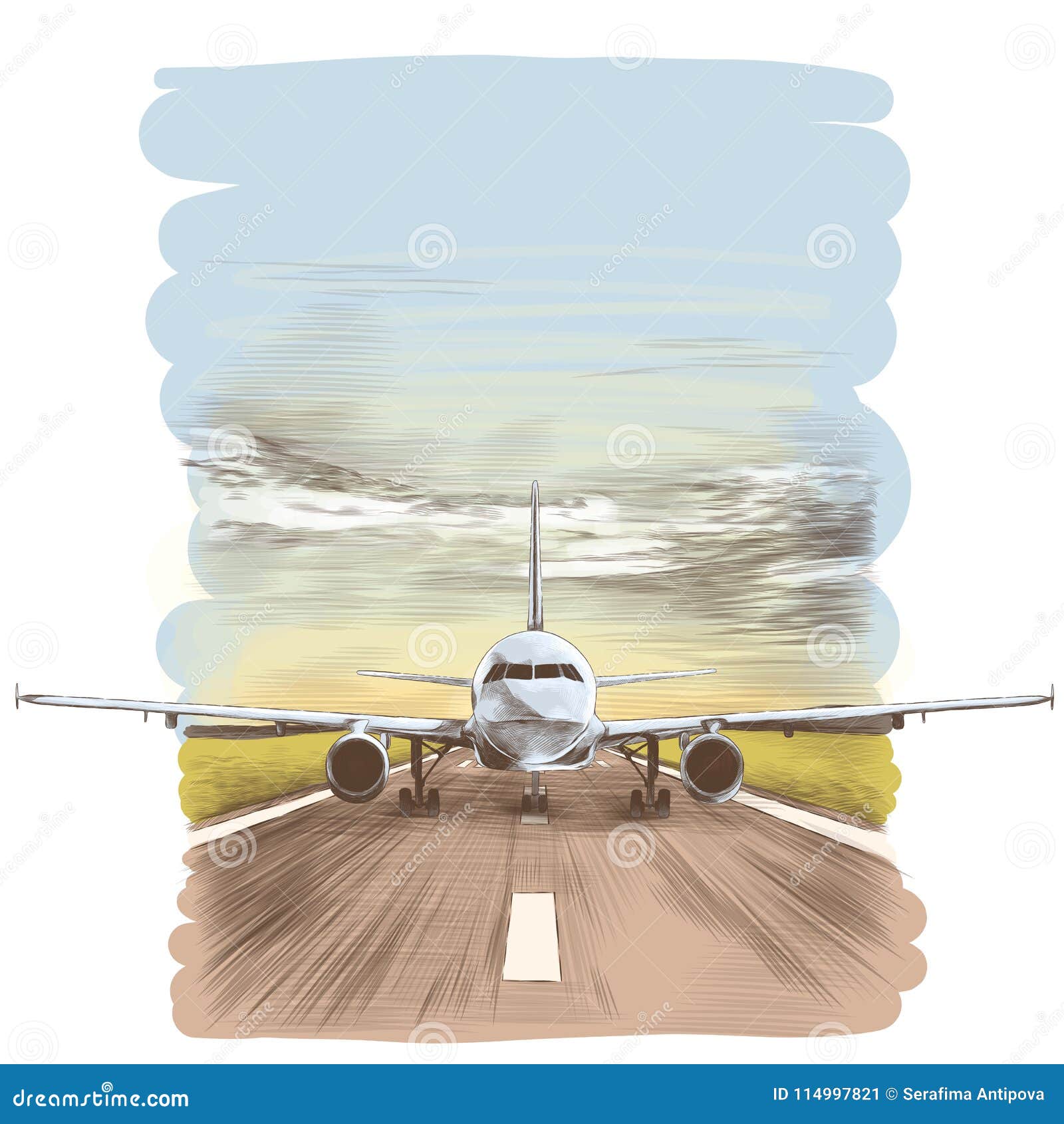 Aircraft on the runway stock vector. Illustration of outdoor - 114997821