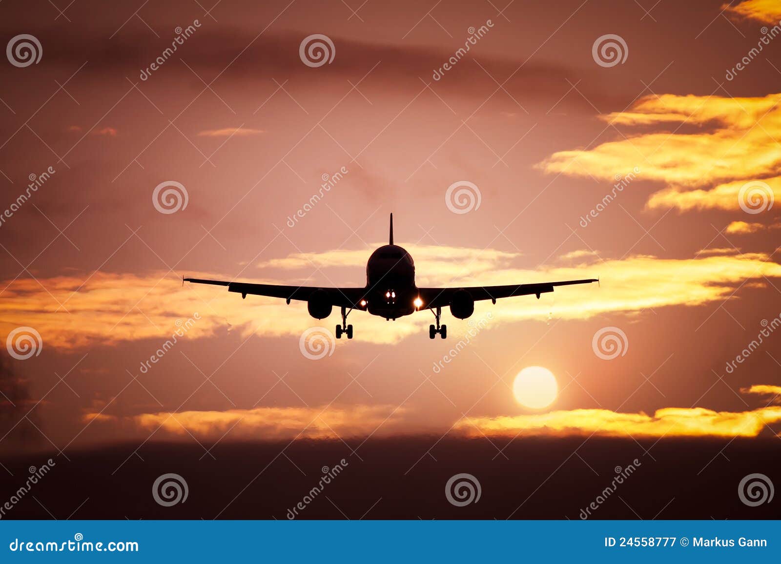 Plane in the sunset sky stock image. Image of industry - 24558777