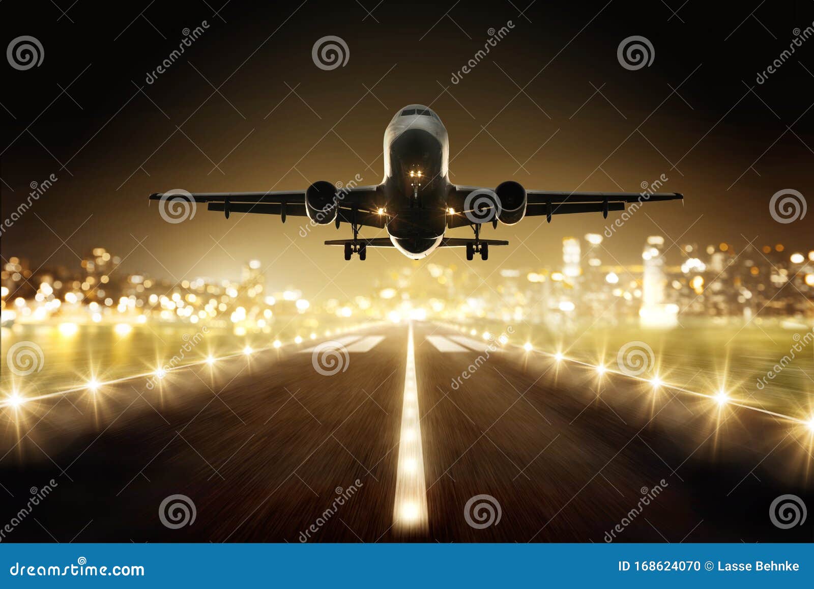 Plane during take off stock photo. Image of lights, light - 168624070