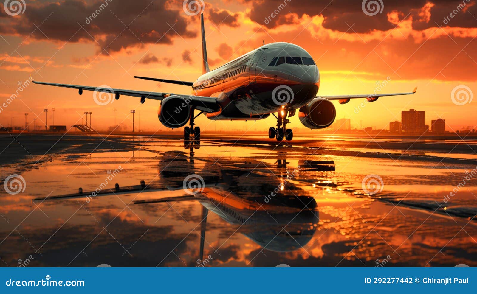 A Plane Take Off from the Runway at Sunset Stock Photo - Image of ...