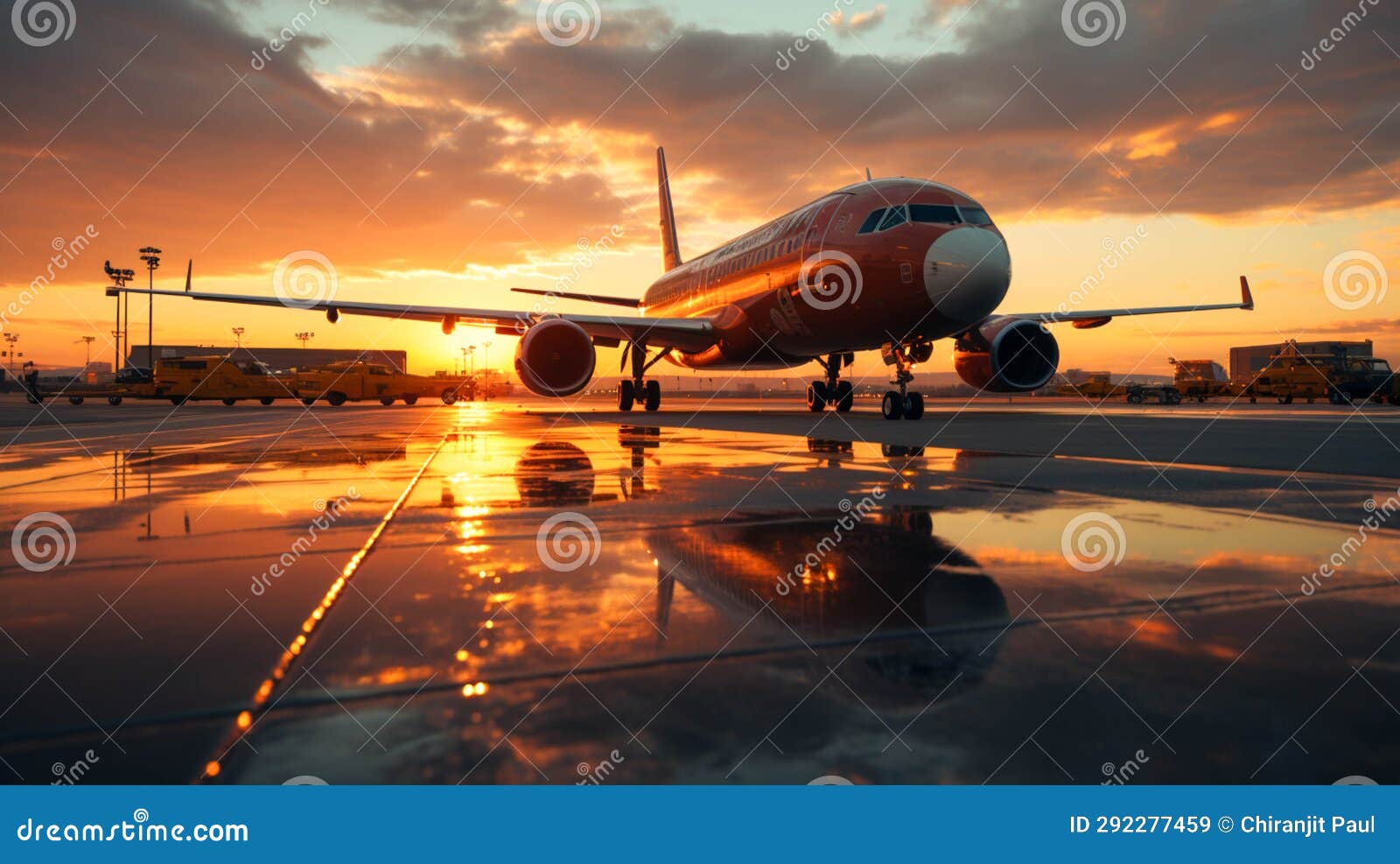 A Plane Take Off from the Runway at Sunset Stock Image - Image of ...