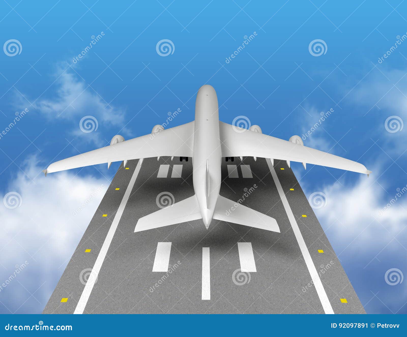 The Plane Takes Off. Back View Stock Illustration - Illustration of ...
