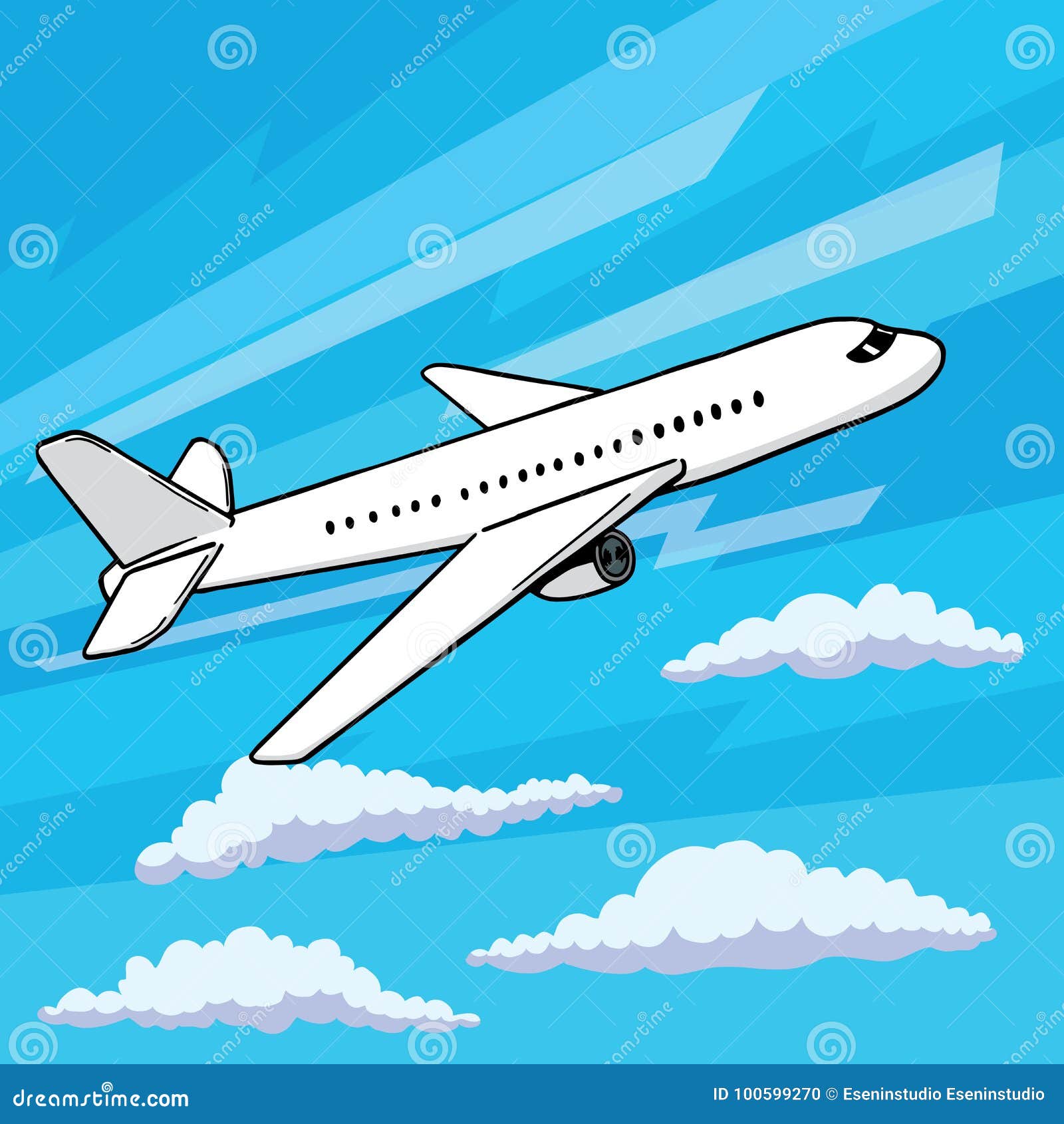 Plane Takes Off Pop Art Style. Floating in Clouds Airplane Vector Stock ...