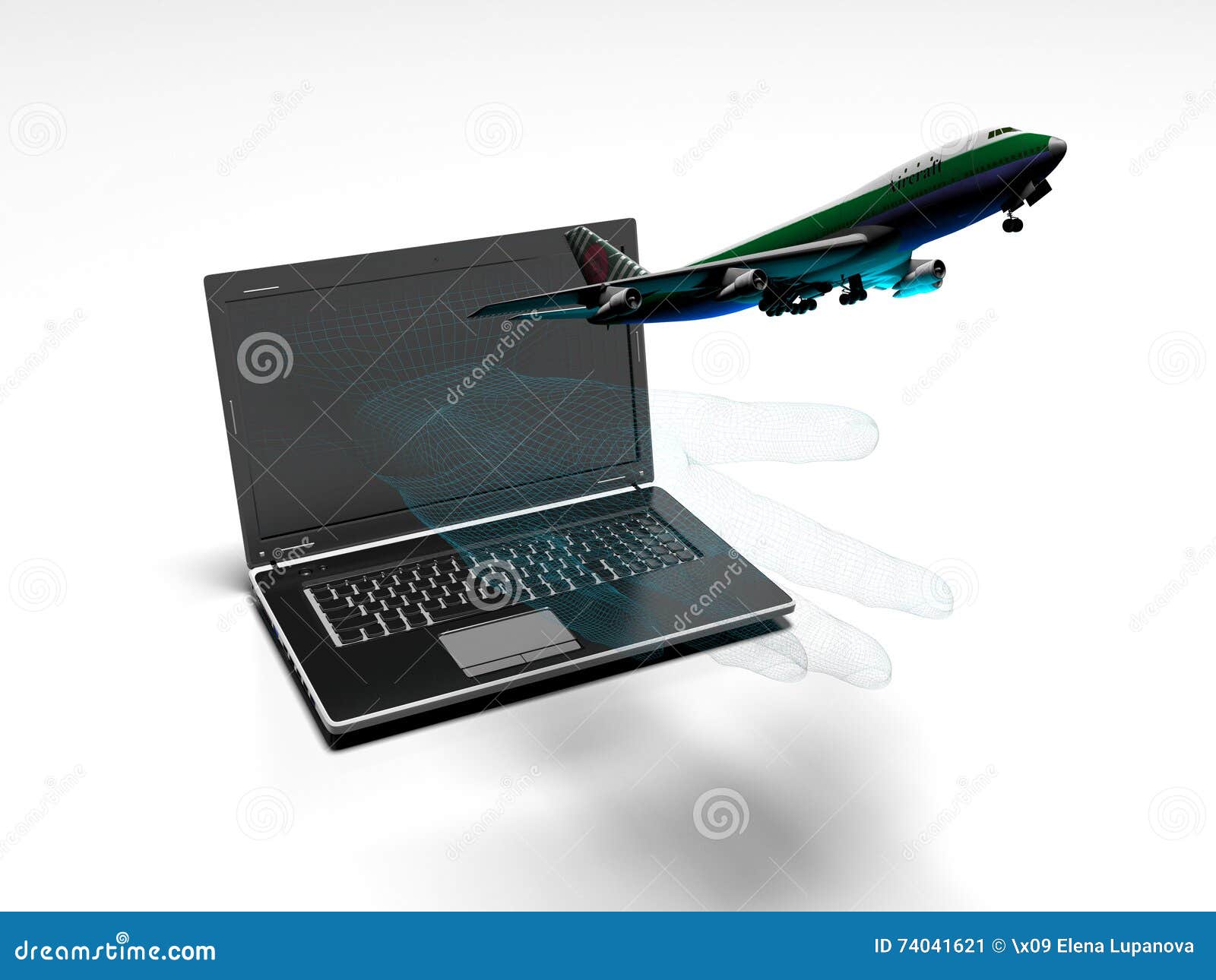Plane Taking Off from the Laptop Hand, 3d Render Stock Image - Image of ...