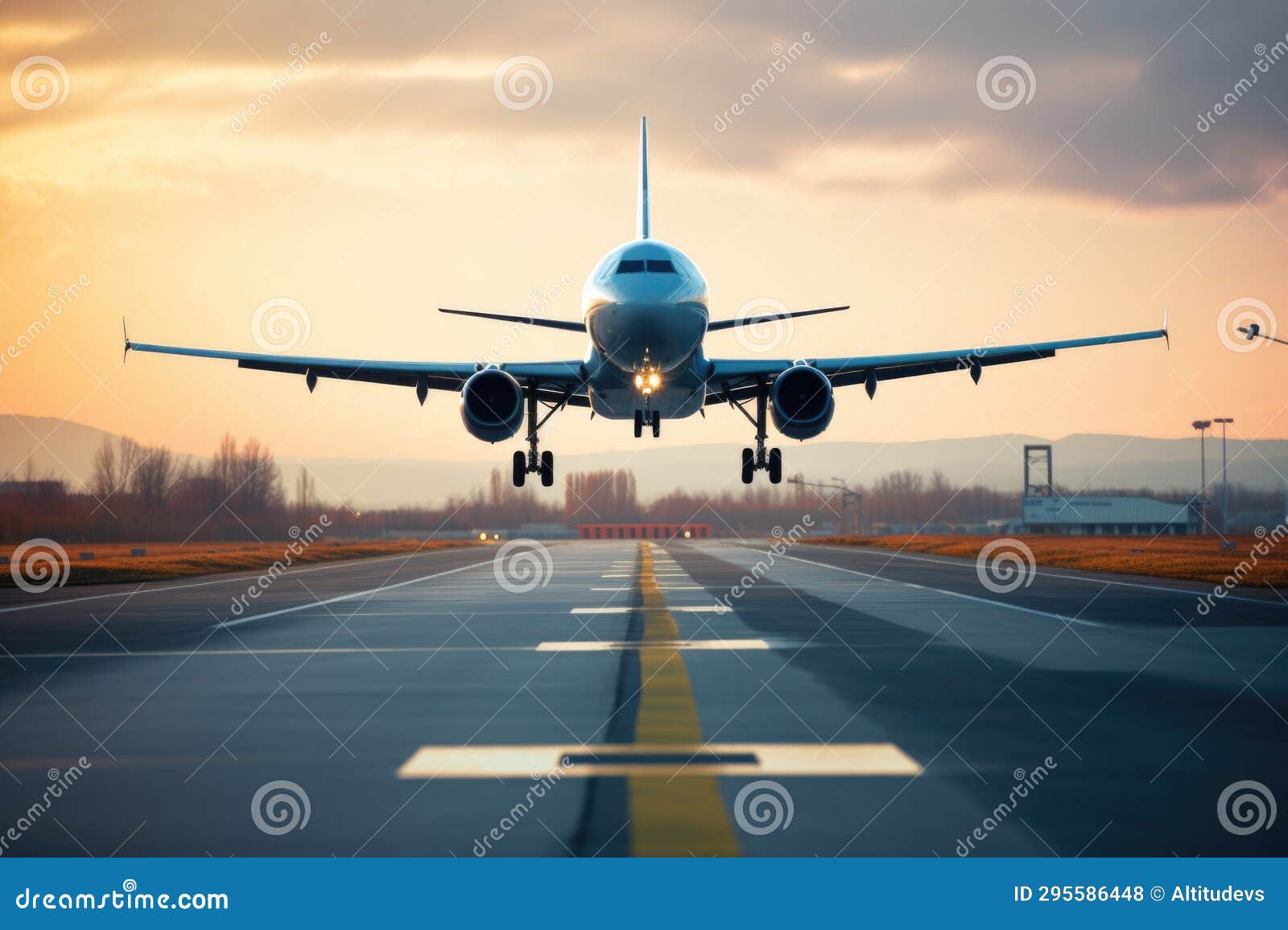 A Plane Taking Off from a Run-away Stock Illustration - Illustration of ...