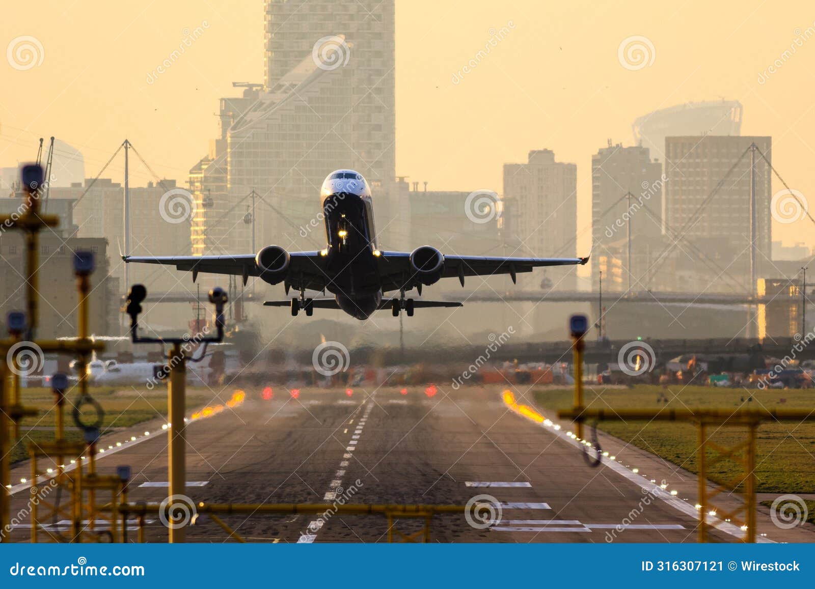 Plane Taking Off on a Runway at an Airport Stock Image - Image of ...