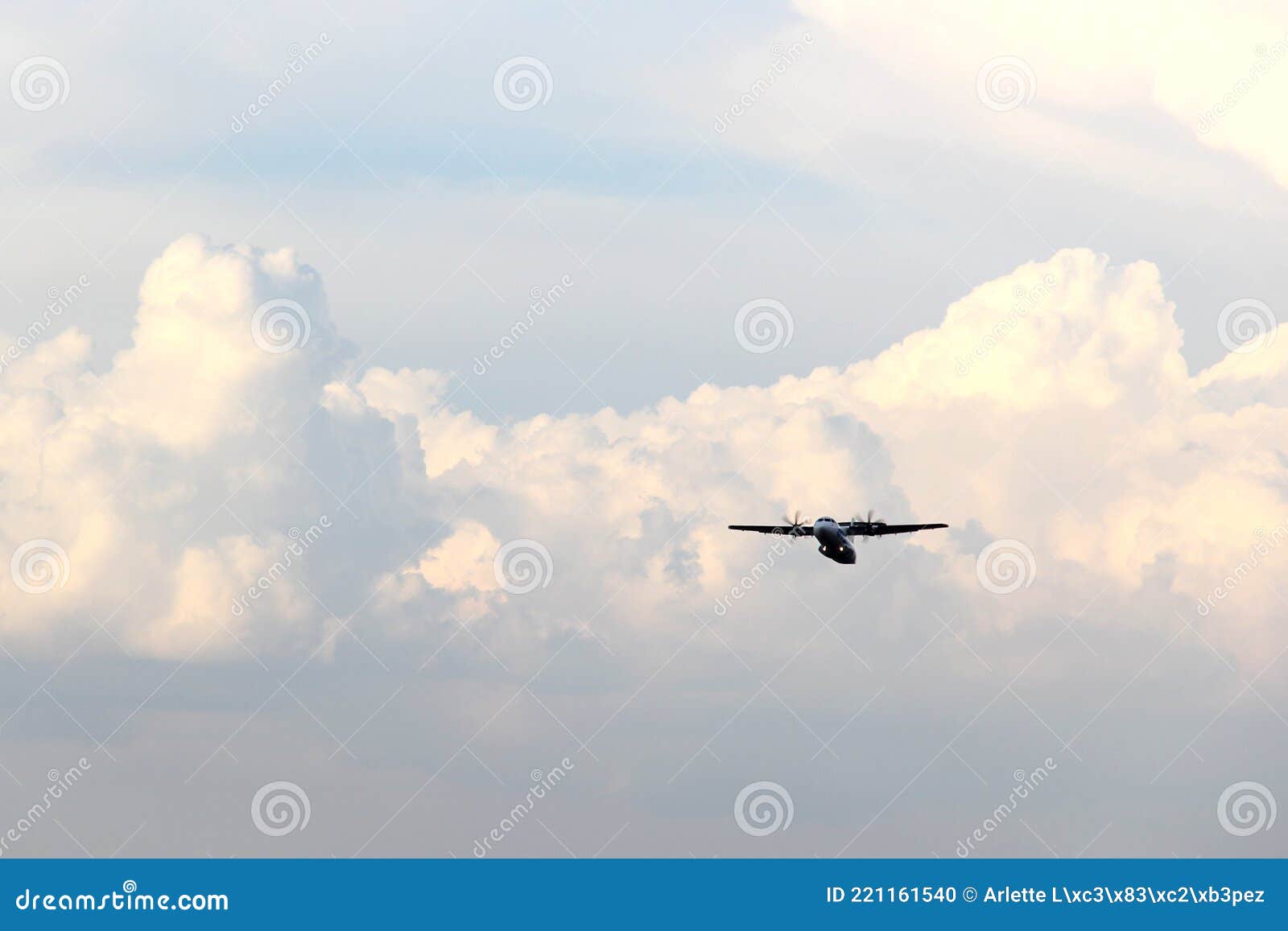Plane Taking Off from the Runway, Flying through the Clouds, Increasing ...