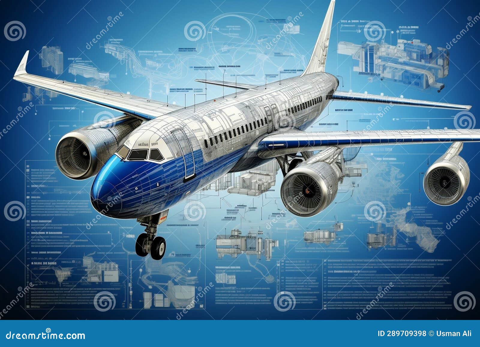 Plane Technical Details Infographic Blueprint. AI Stock Illustration ...