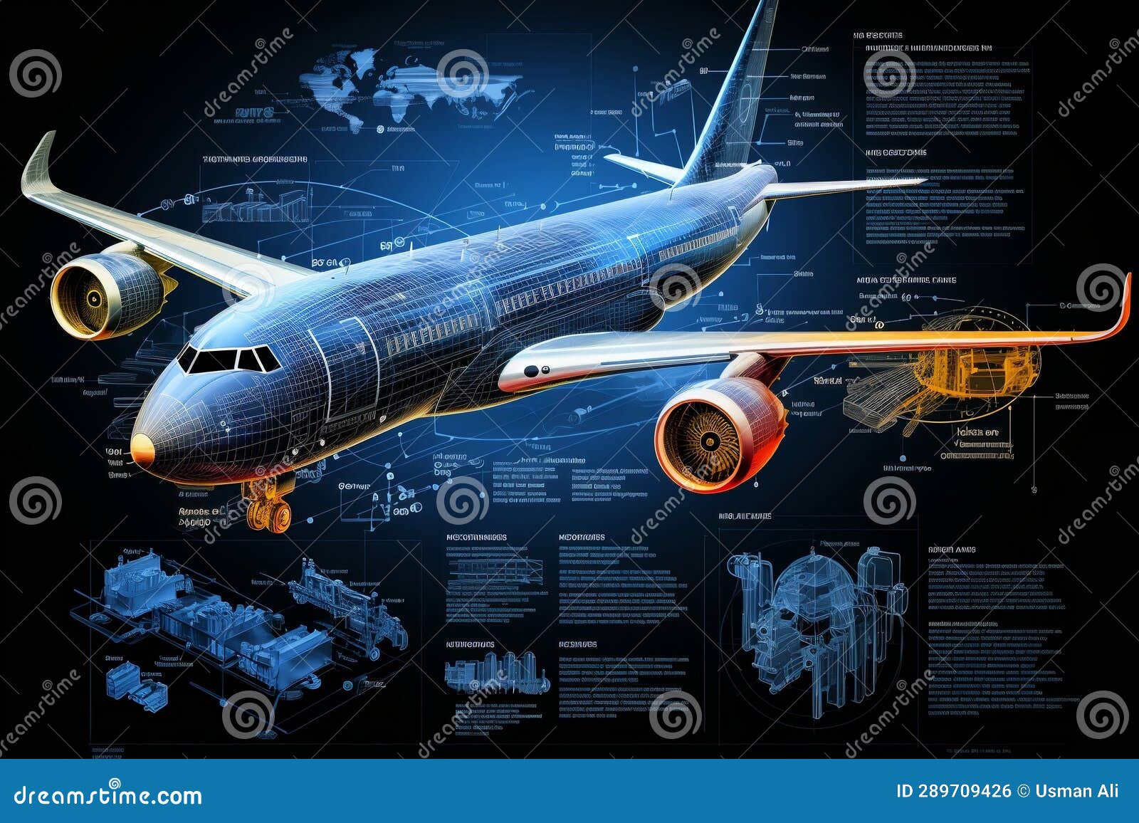 Plane Technical Details Infographic Blueprint. AI Stock Photo - Image ...