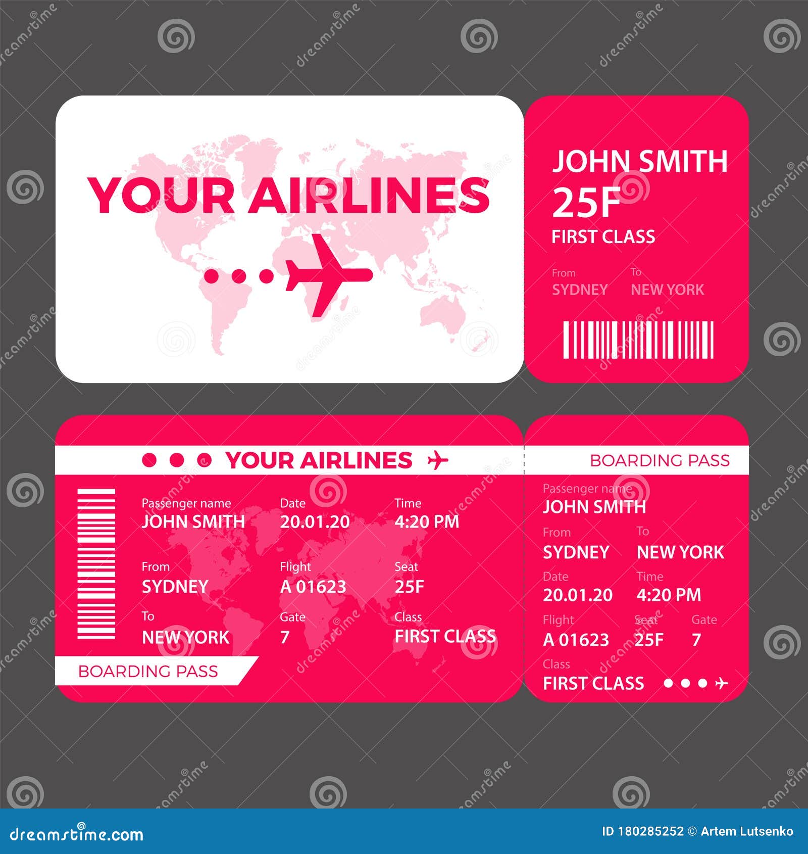 Modern Airline Ticket Design with Flight Time and Passenger Name ...
