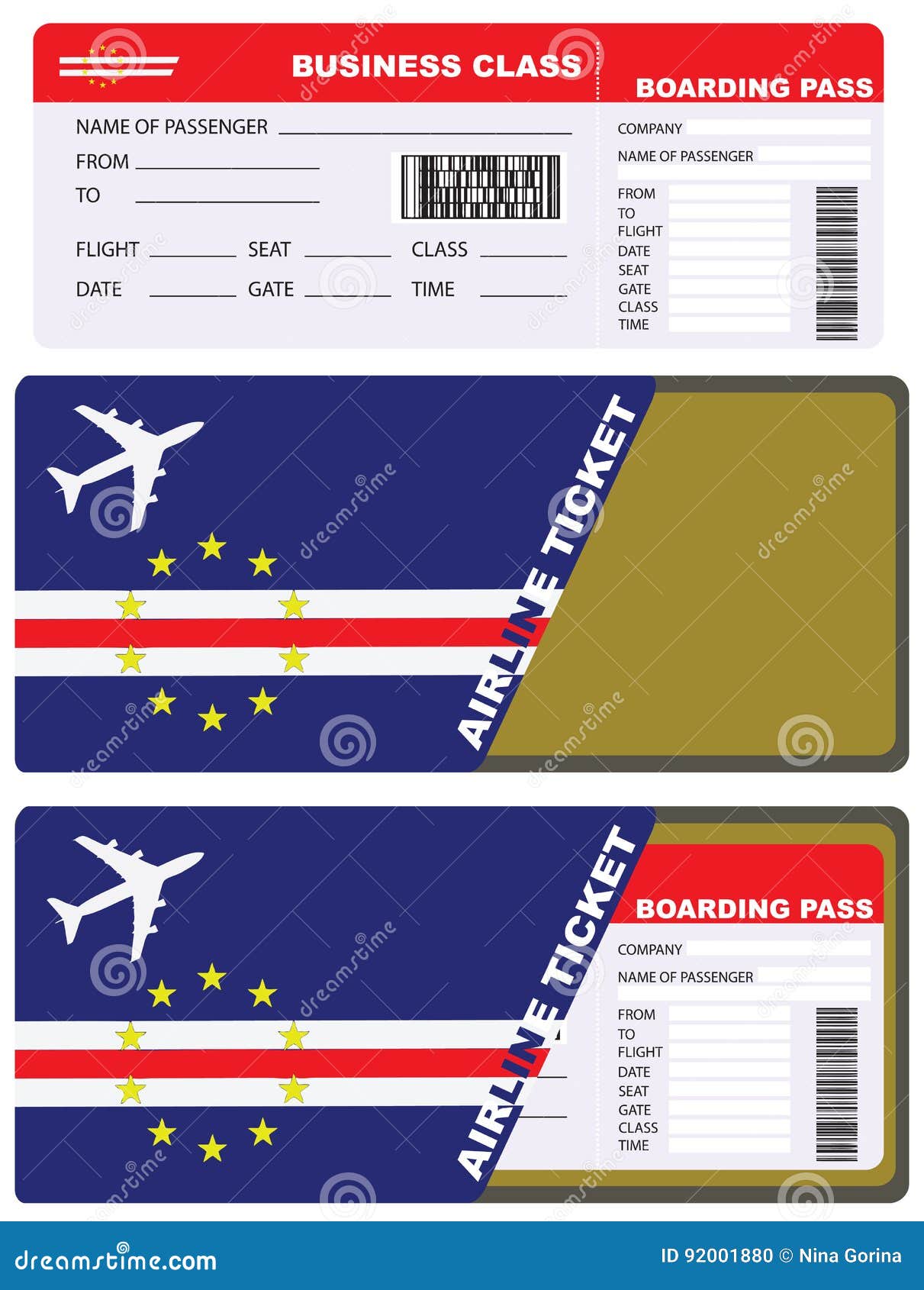 Plane Ticket in Business Class Flight To Cape Verde Stock Vector ...