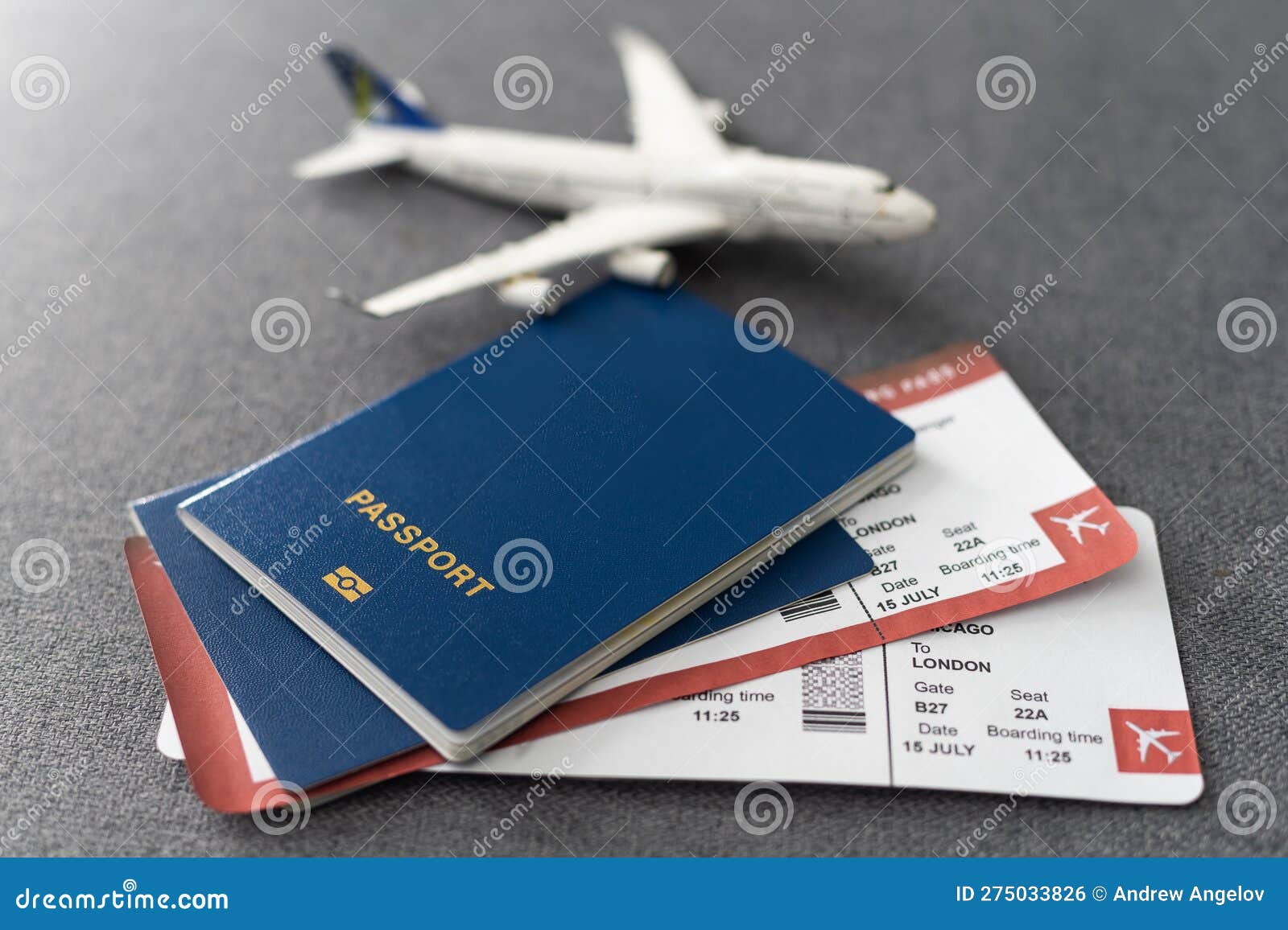 Plane Tickets, Passports and Toy Plane on Table Stock Photo - Image of ...