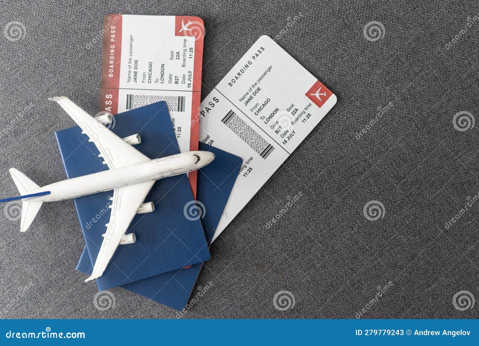 Plane Tickets, Passports and Toy Plane on Table Stock Image - Image of ...
