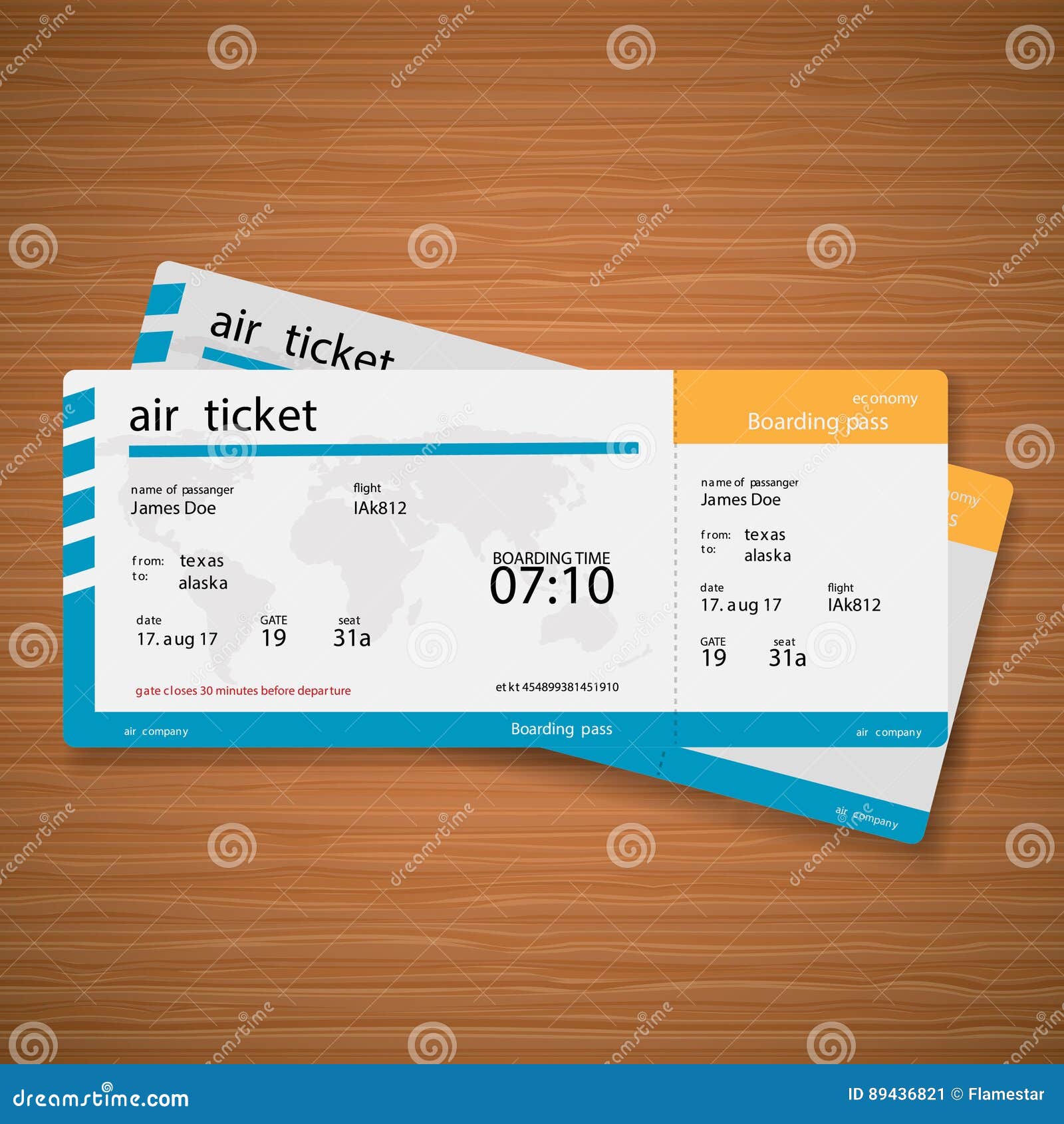 Plane Tickets on the Table. Vector Illustration Stock Vector ...