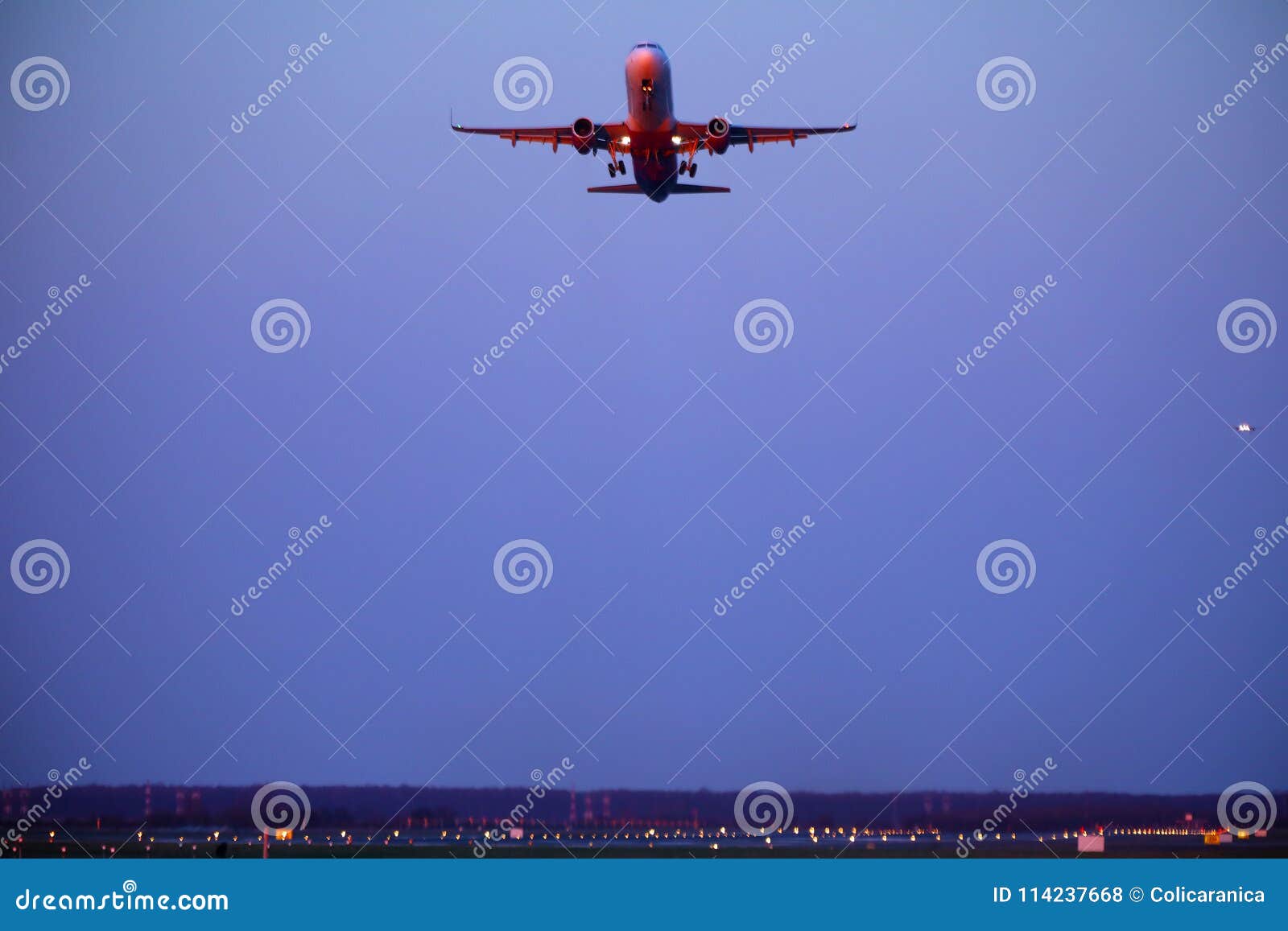 Plane Took Off from Runway, Dark Blue Sky Editorial Stock Photo - Image ...