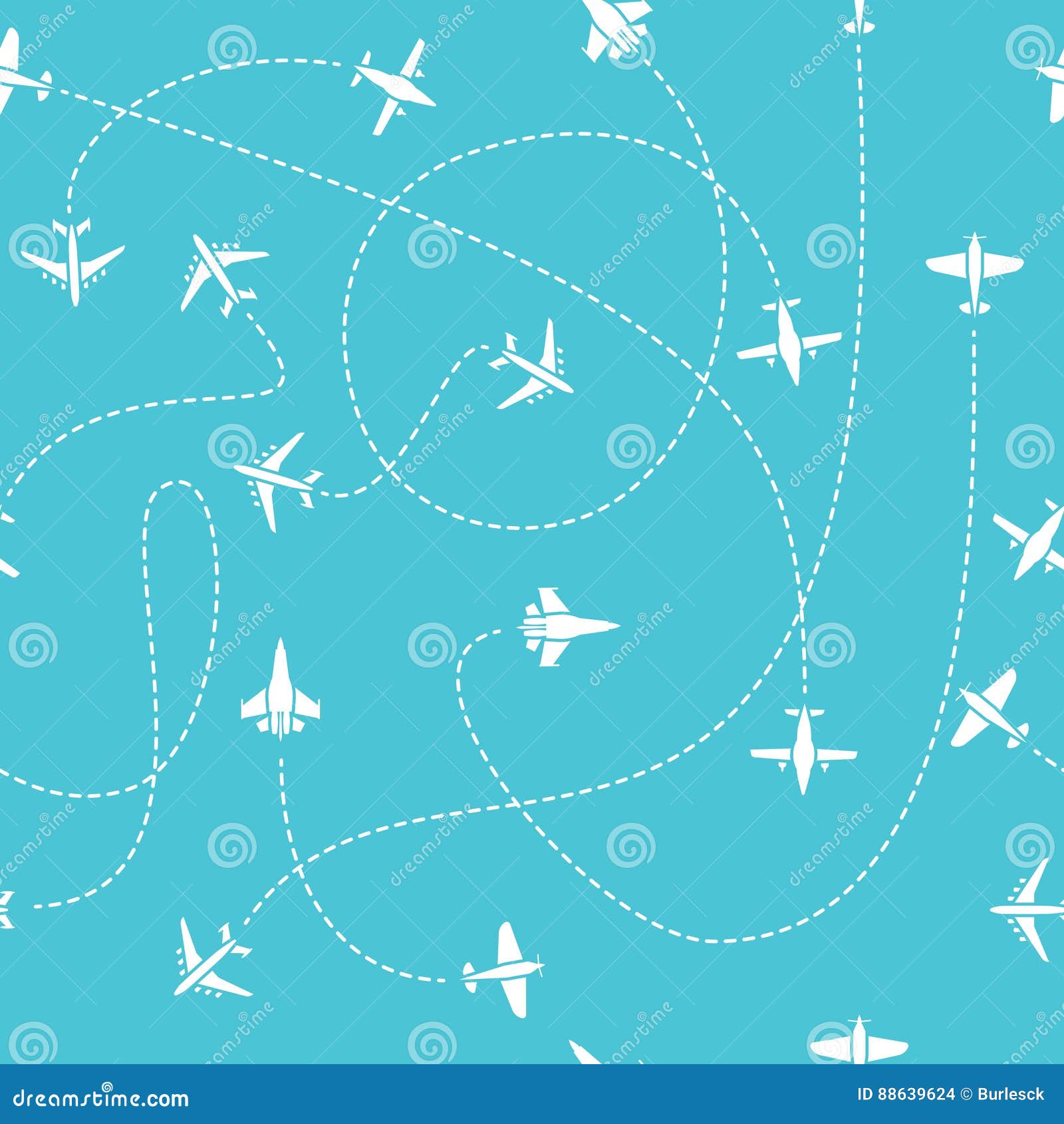 Plane Travel Seamless Pattern. World Travelling Blue Endless Vector ...