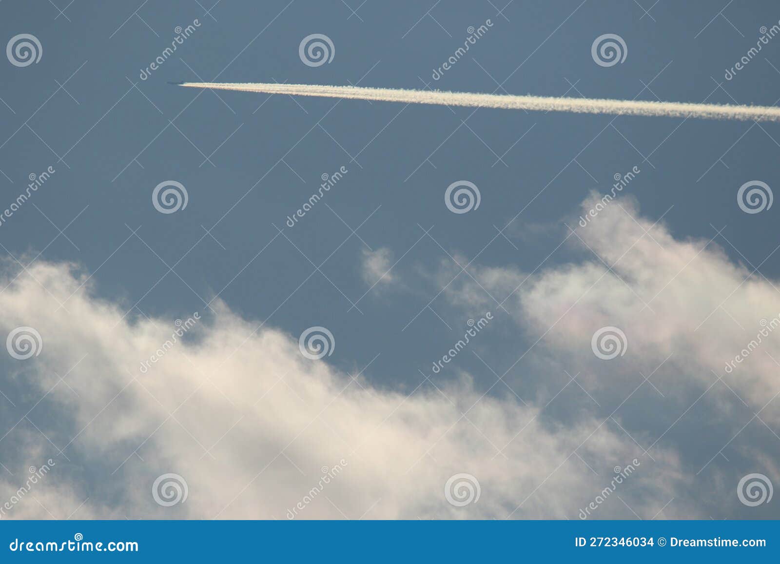 High Altitude Flying Airplane with Trail Cloud Stock Photo - Image of ...