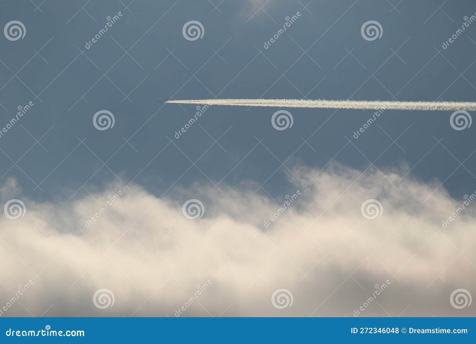 High Altitude Flying Airplane with Trail Cloud Stock Photo - Image of ...
