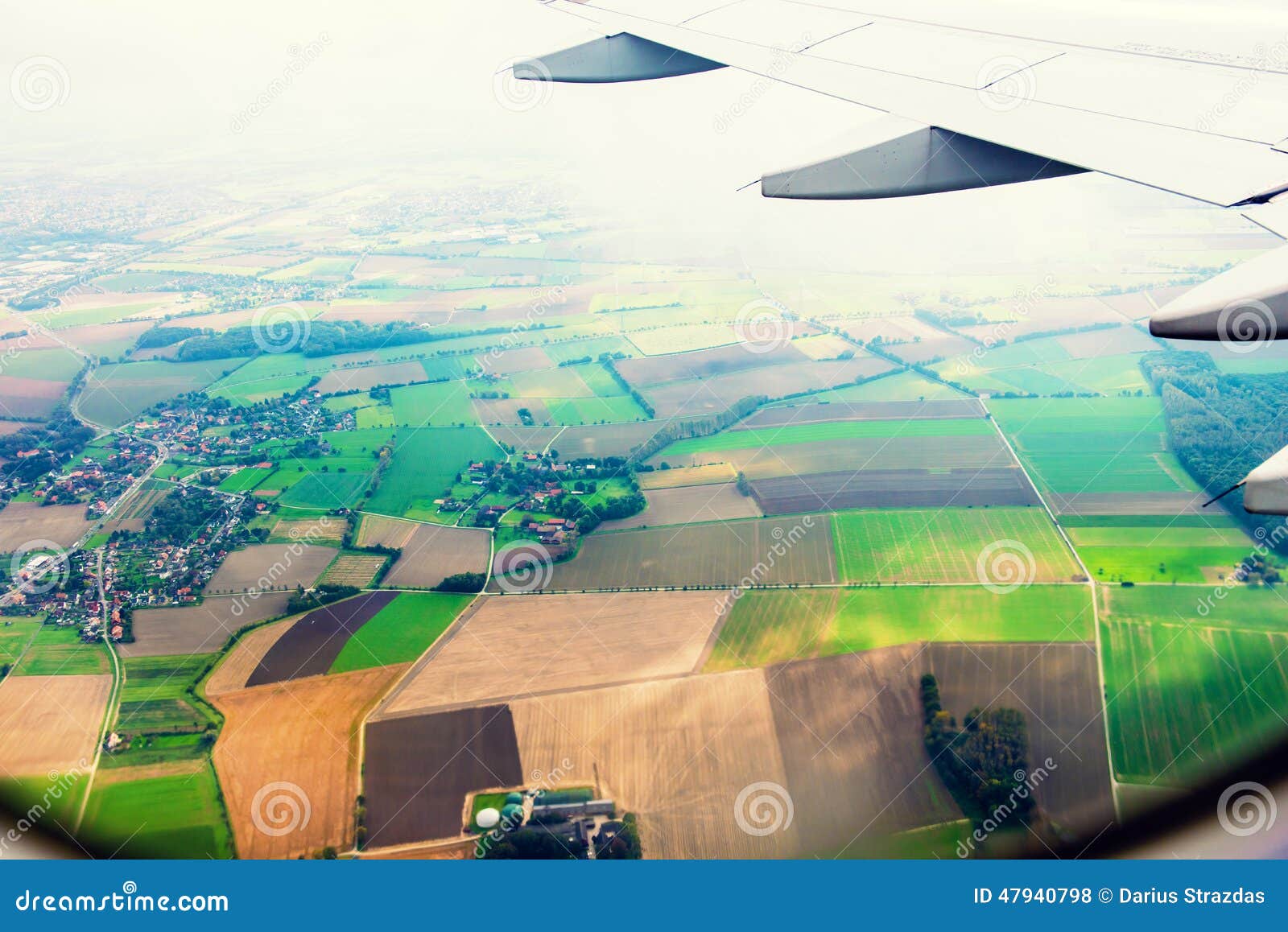 Plane wing and fields stock photo. Image of plane, trip - 47940798