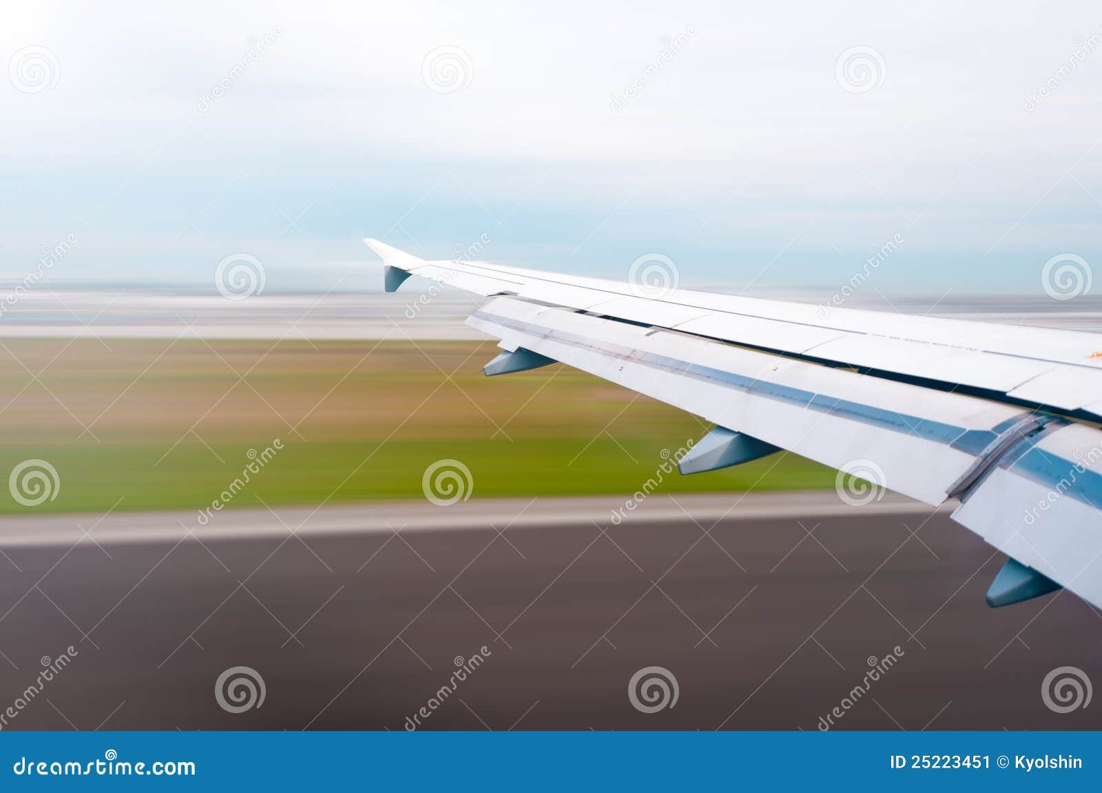 Plane Wing at Take Off or Landing. Stock Image - Image of background ...