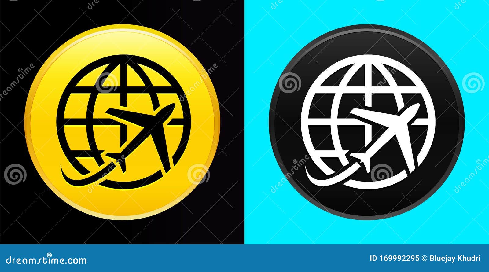 Plane World Icon Flat Exclusive Button Set Stock Vector - Illustration ...