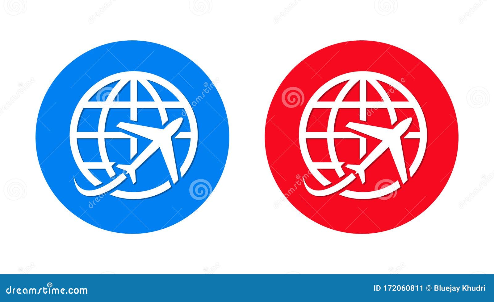 Plane World Icon Flat Trendy Round Button Set Stock Vector ...