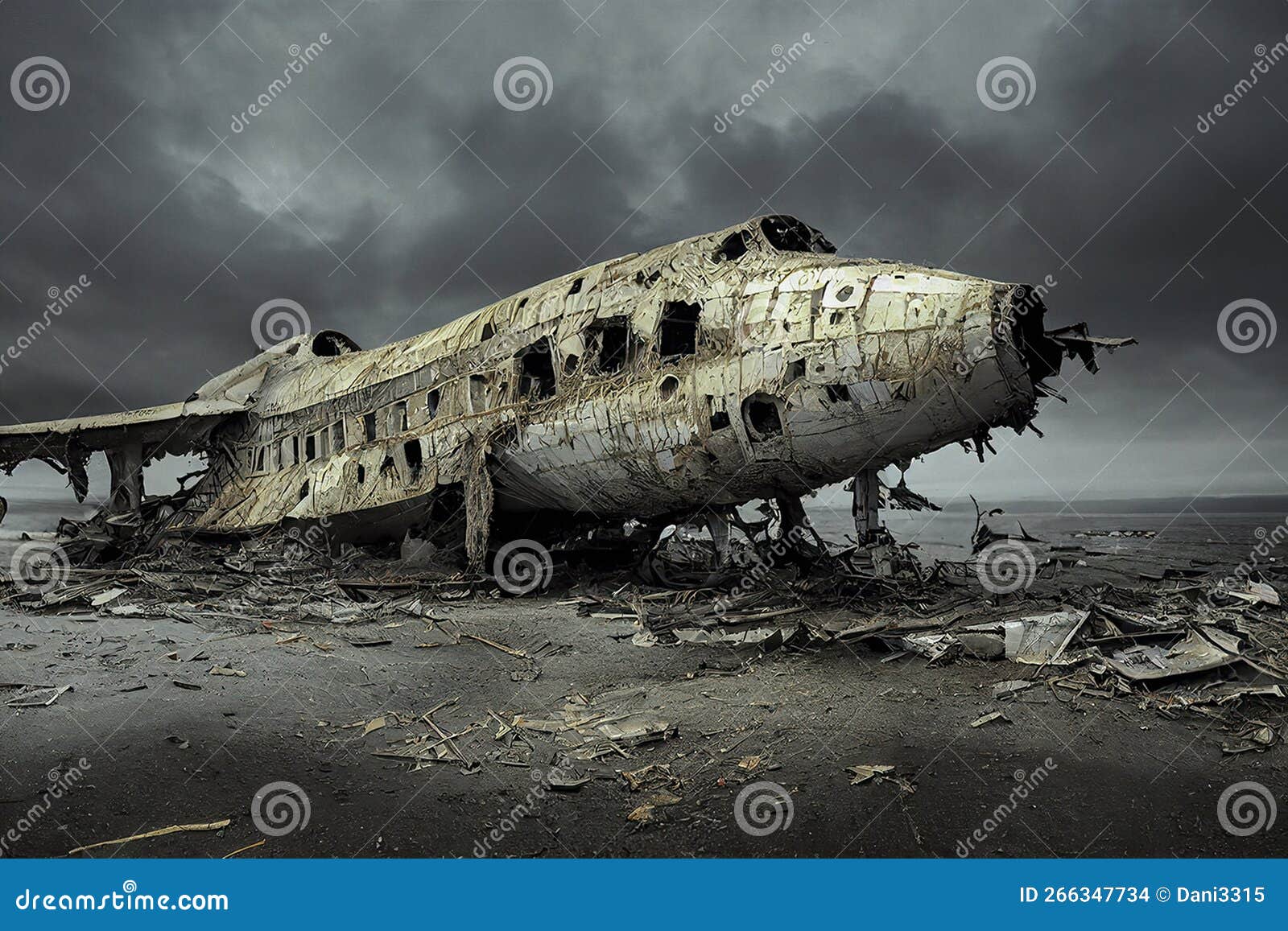 Plane Wreck Abandoned on a Beach Stock Illustration - Illustration of ...