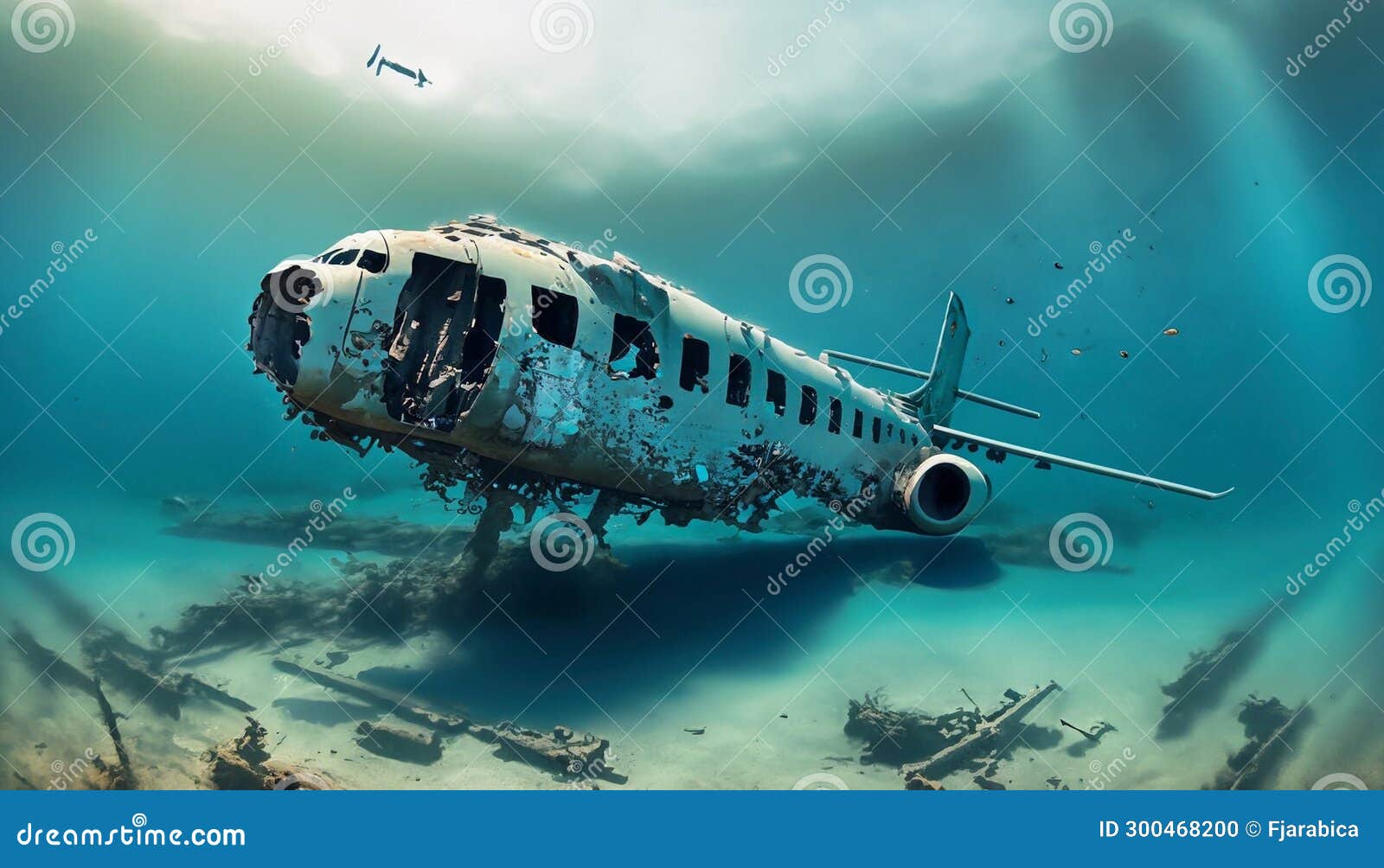 Plane wreck on ocean floor stock illustration. Illustration of ocean ...
