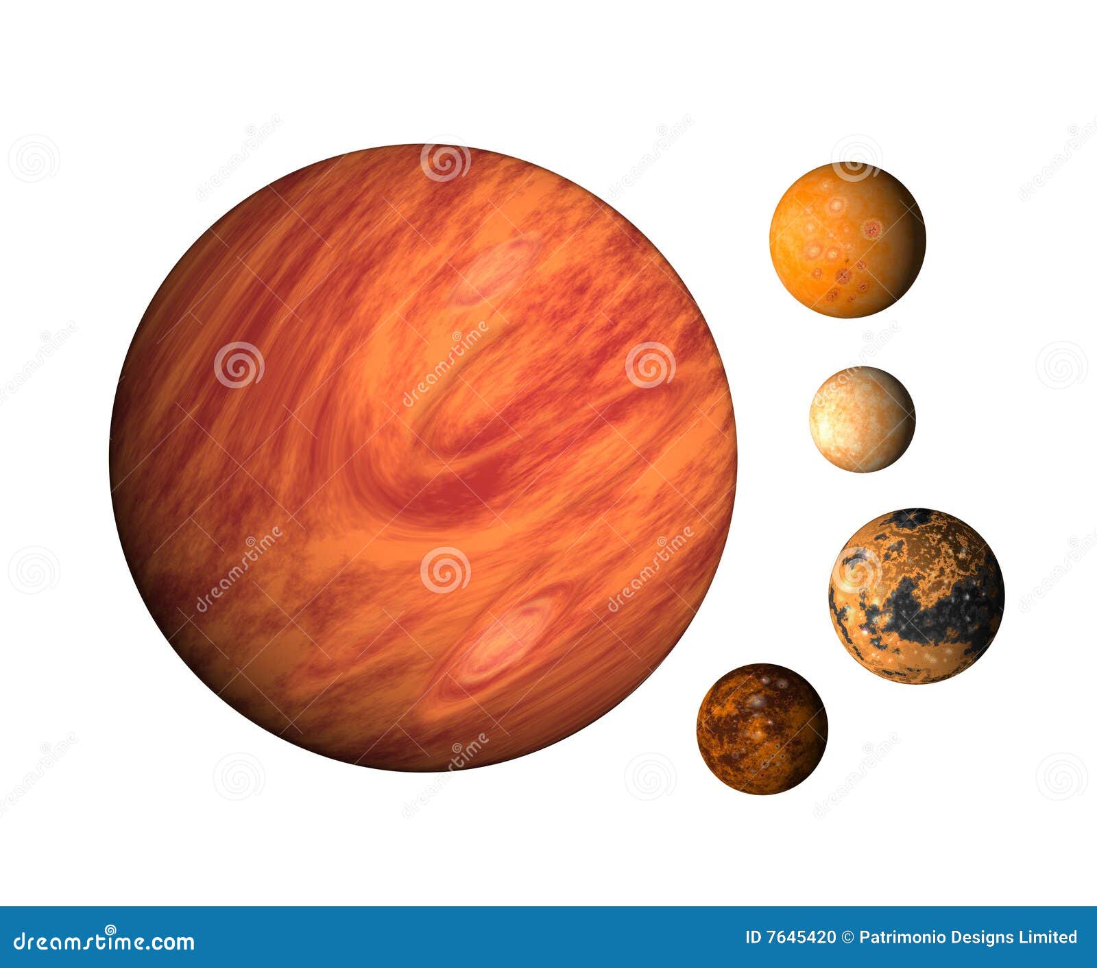 Planeet Jupiter en manen stock illustratie. Illustration of zonne - 7645420