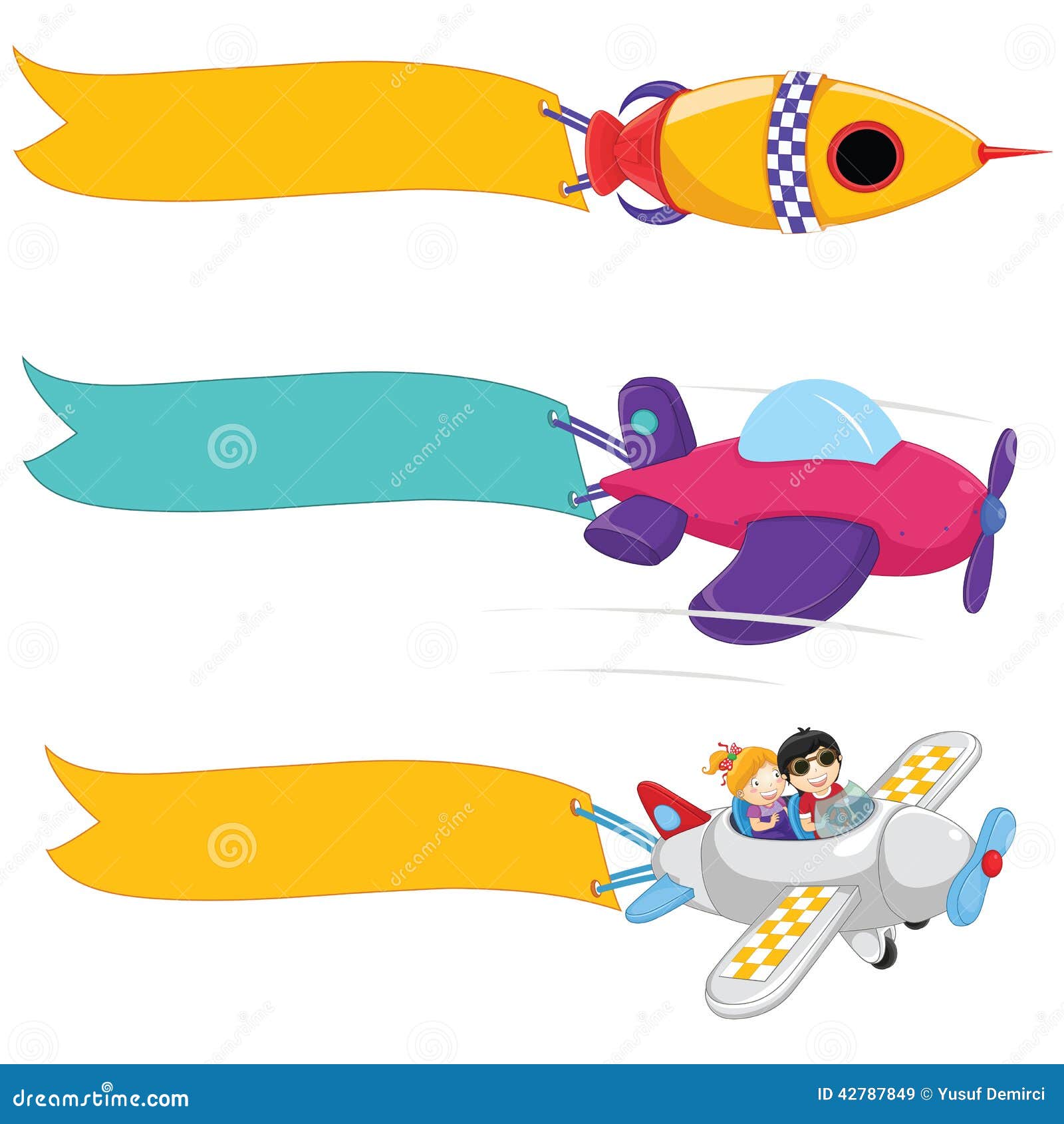 Planes with Banners Vector Set Stock Vector - Illustration of artwork ...