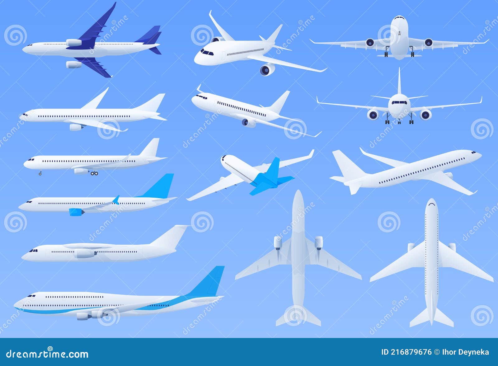 Planes on a Blue Background in Different Angles. Stock Vector ...