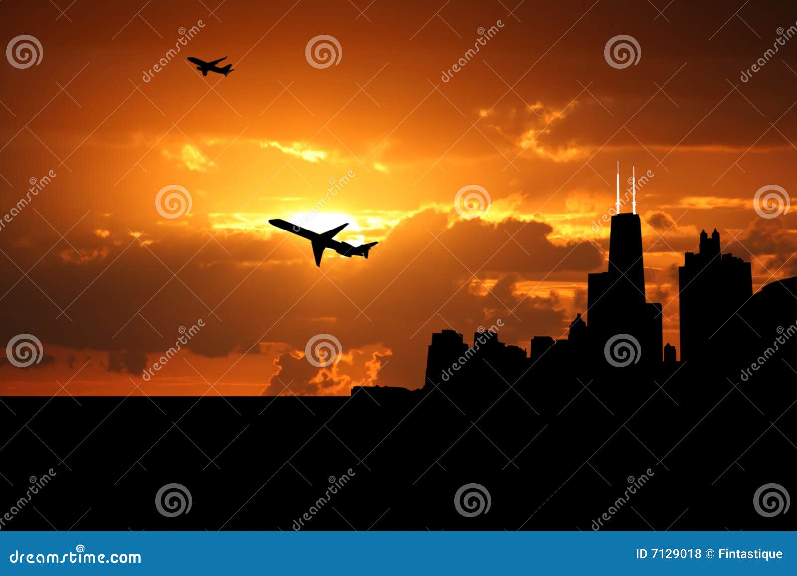 Planes departing Chicago stock illustration. Illustration of building ...