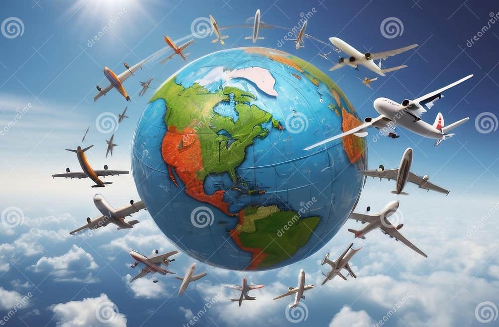 Planes Flying Around the World at 28-1-2025 Stock Illustration ...